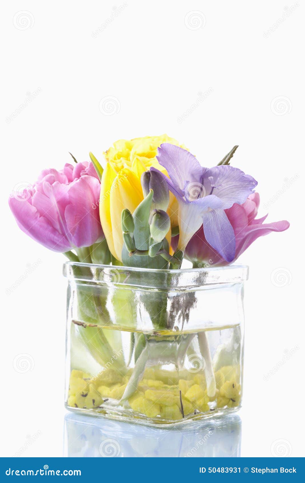 Flower Bouquet in Vase, Close-up Stock Image - Image of reflection ...