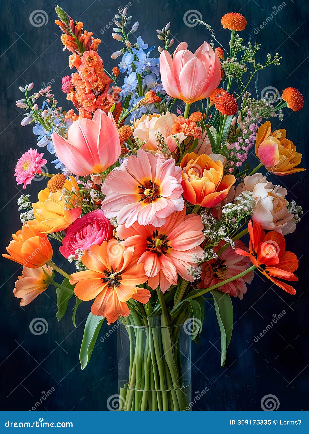Flower Bouquets in Vibrant Colours Stock Illustration - Illustration of ...