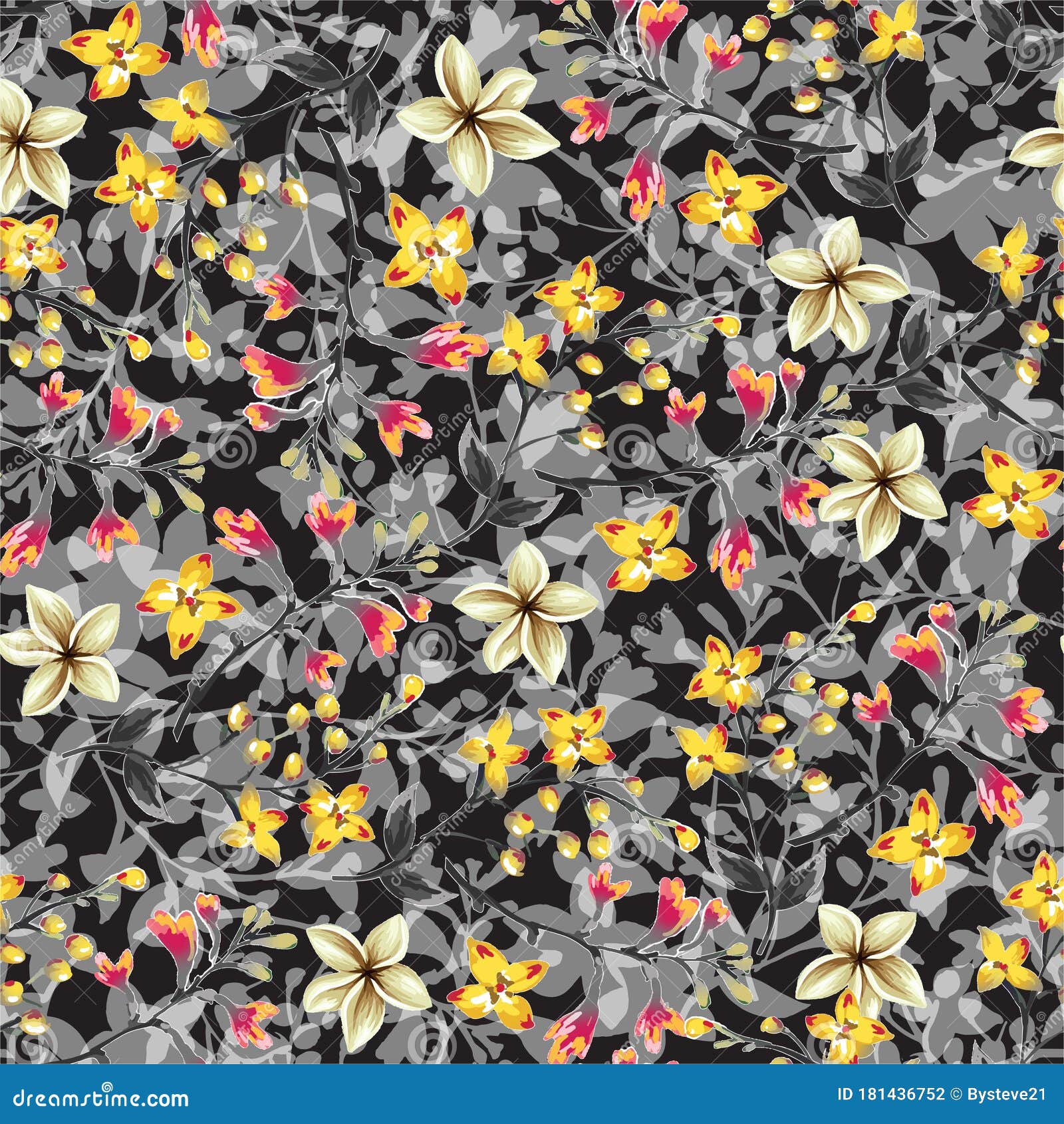 Flower Branches with Leaves Design Seamless Pattern Stock Vector ...