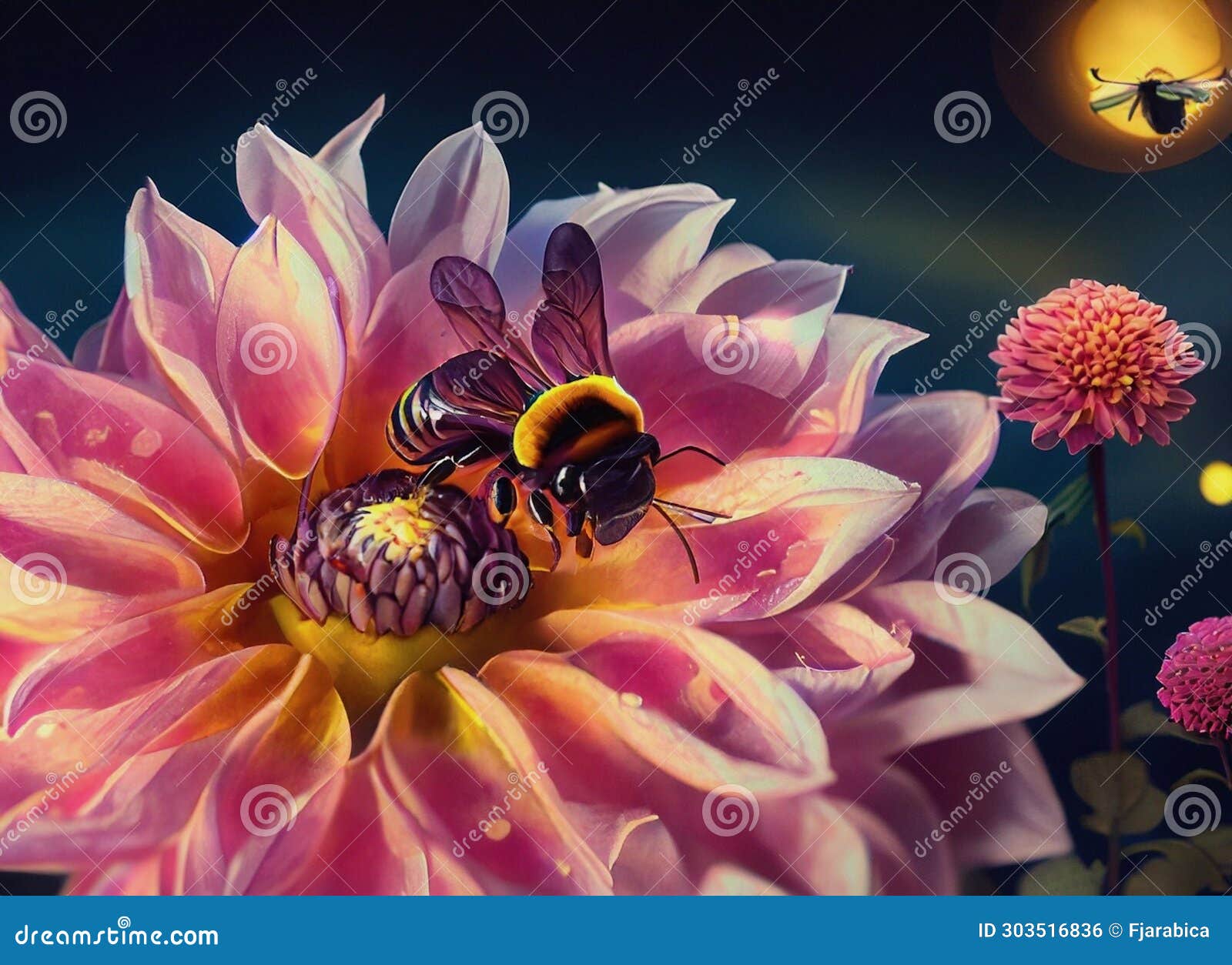 A flower with a bumblebee stock illustration. Illustration of night ...