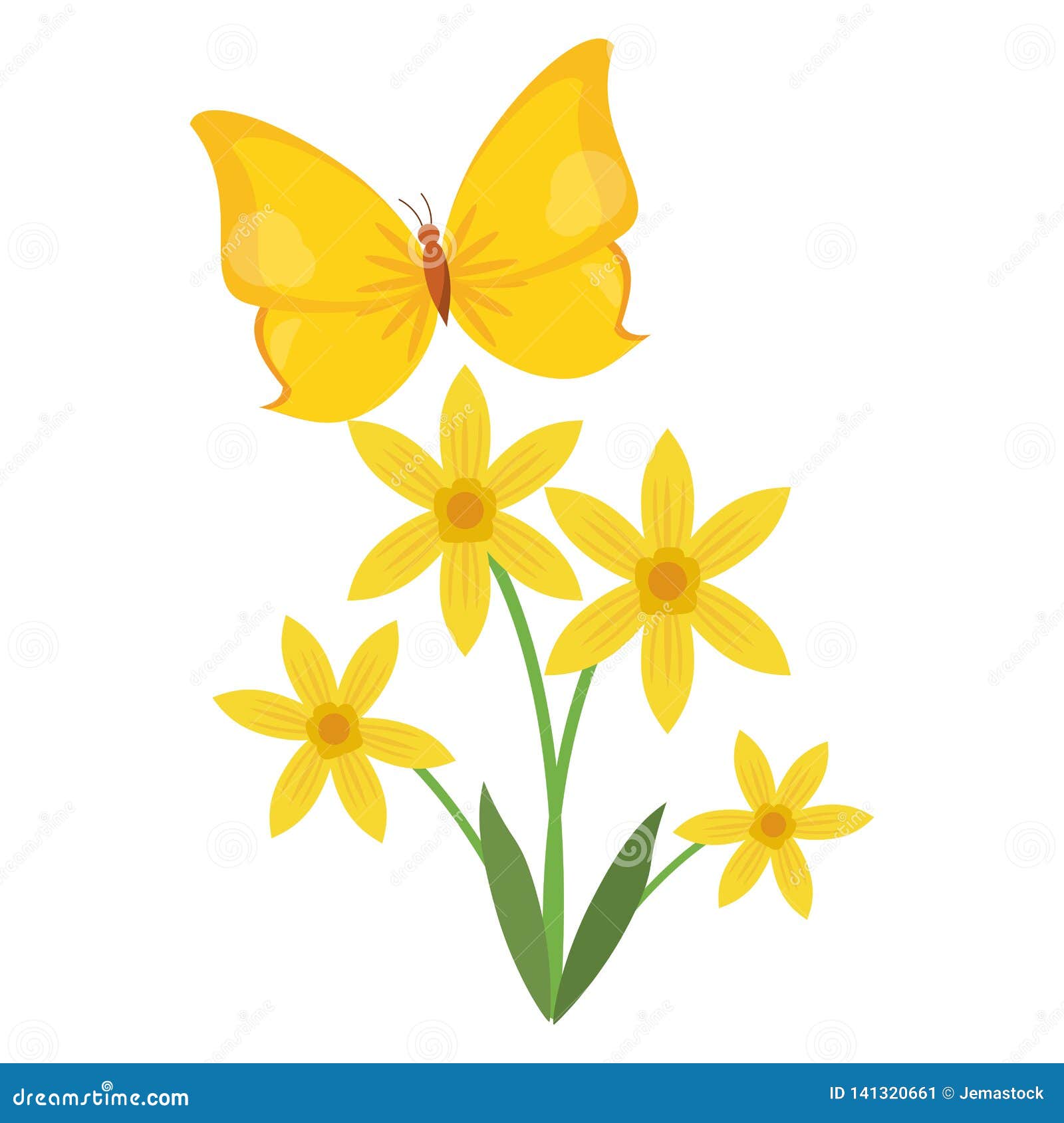 Flower with Butterfly Cartoon Stock Vector - Illustration of cartoon ...