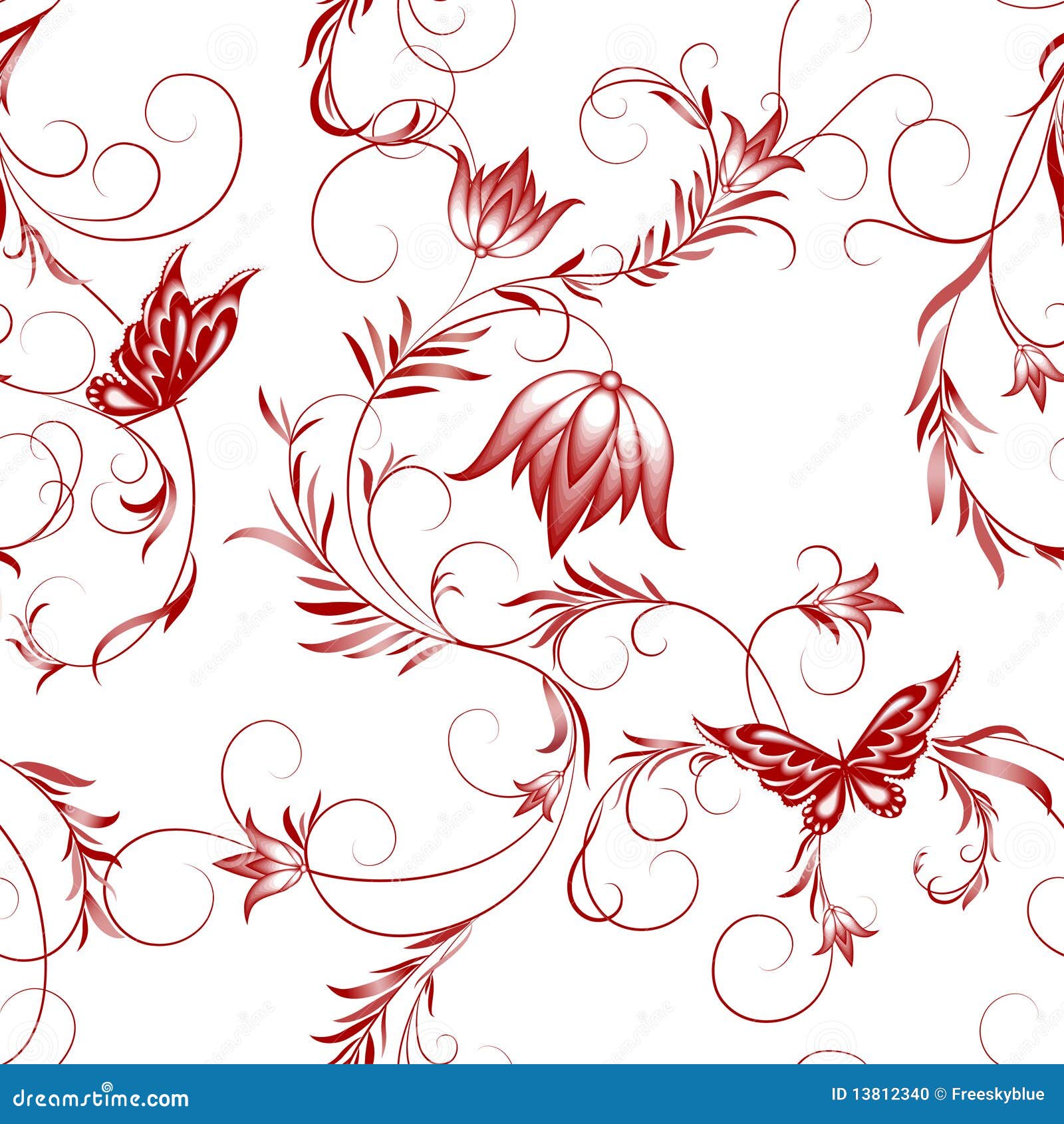 Flower and Butterfly Pattern Stock Illustration - Illustration of ...