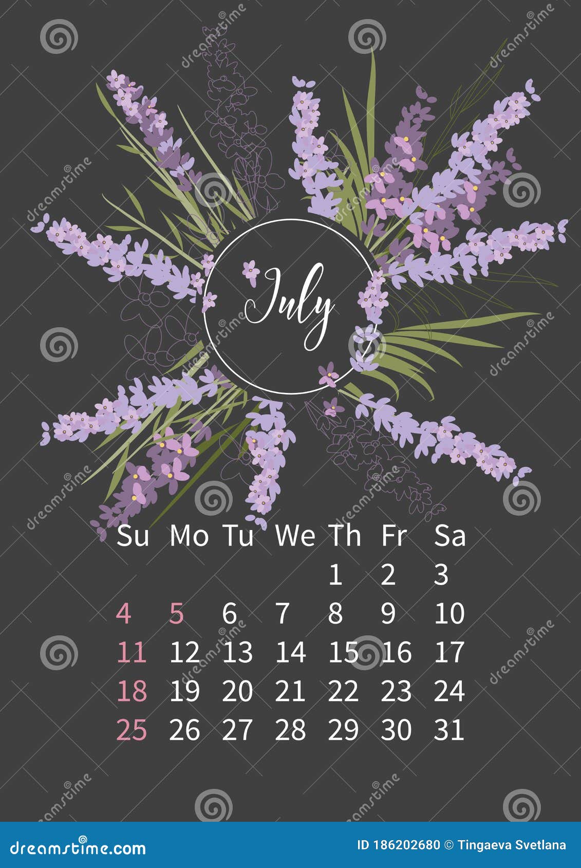 Flower Calendar 2021 with Bouquets of Flowers Stock Vector ...