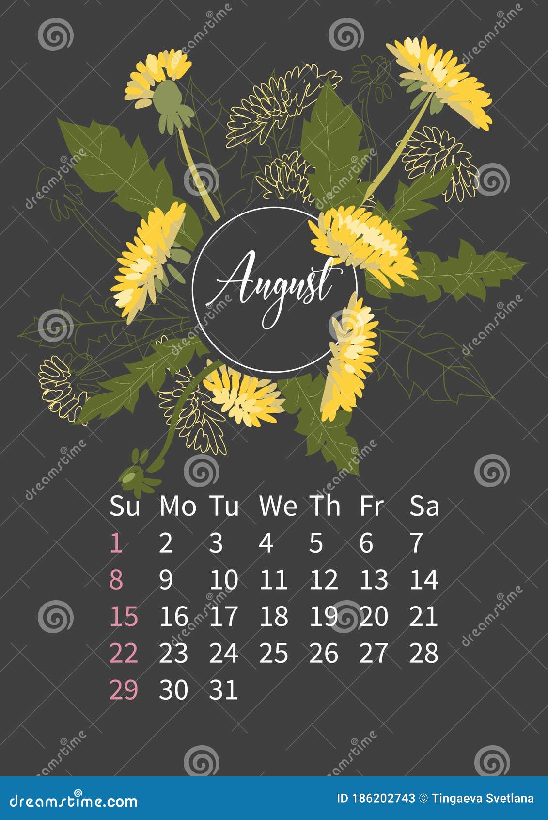Flower Calendar 2021 with Bouquets of Flowers Stock Vector ...