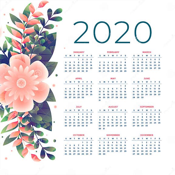 2020 Flower Calendar Design Template Stock Vector - Illustration of ...