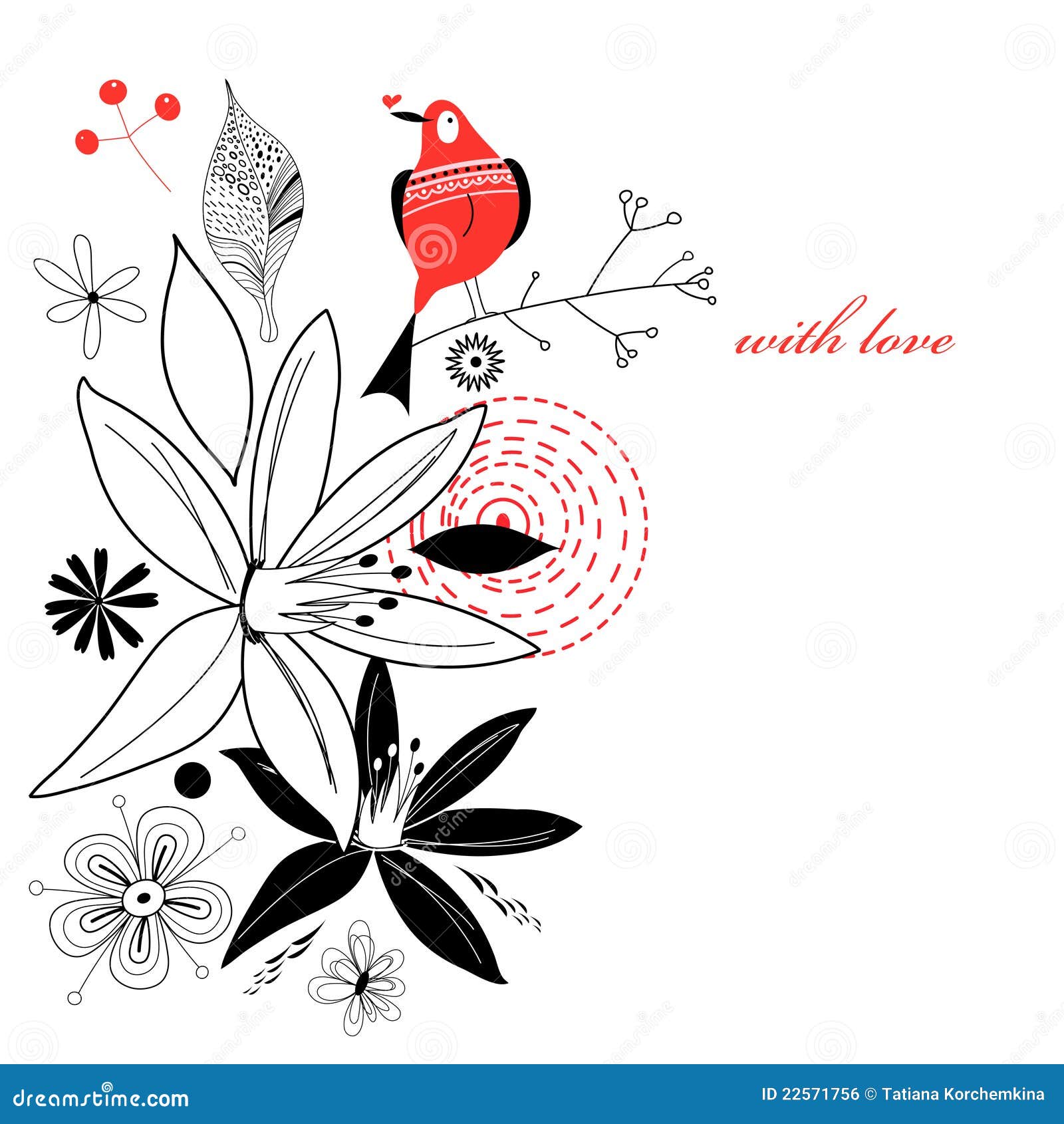 Flower card with a bird stock vector. Illustration of graphic - 22571756