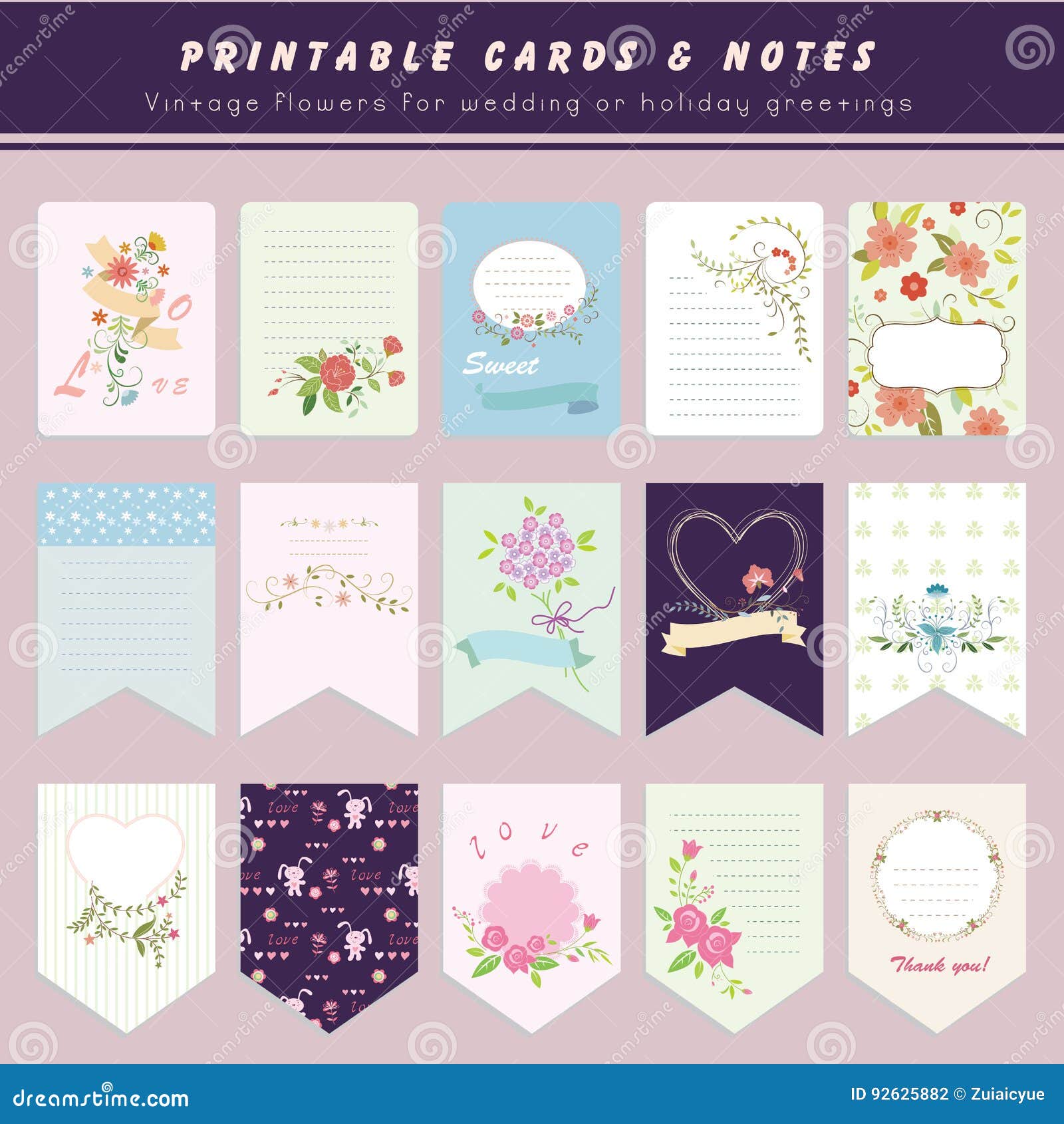 Flower Cards and Notes, Printable Cards Stock Vector - Illustration of ...