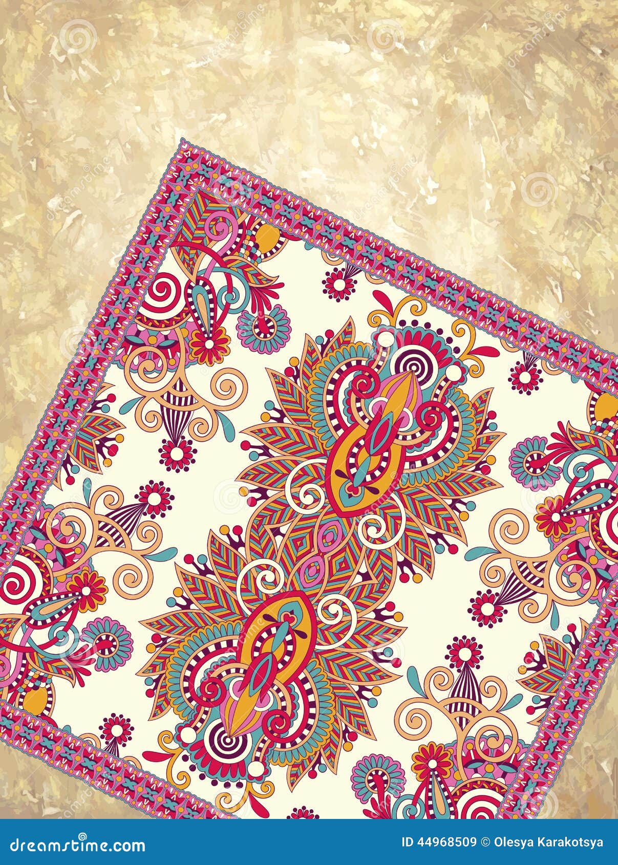 Flower Carpet Ornamental Design on Grunge Stock Vector - Illustration ...