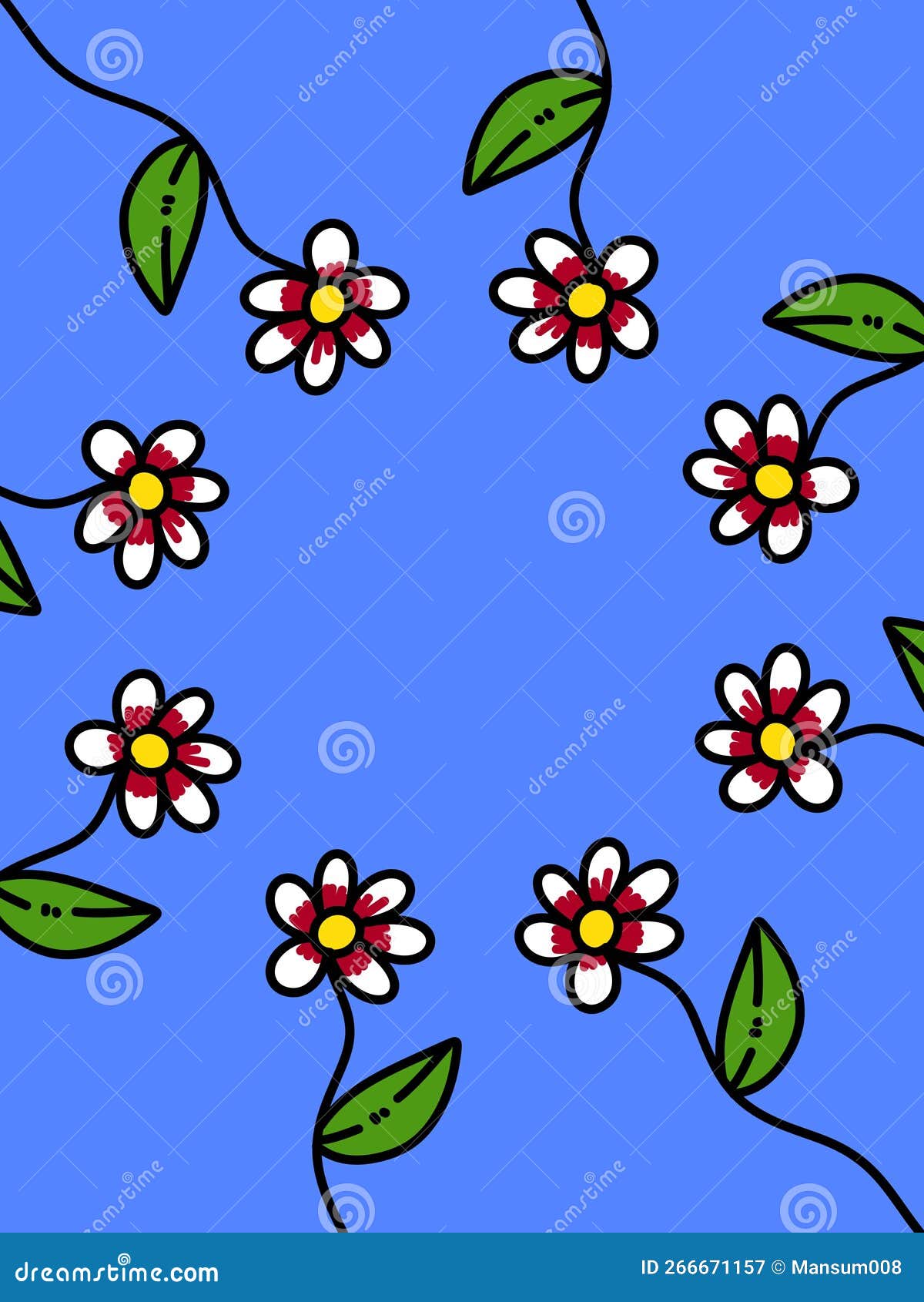 Flower Cartoon on Blue Background Stock Illustration - Illustration of ...