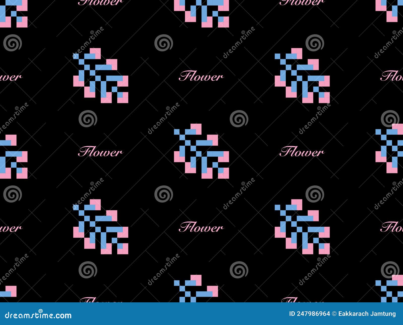 Flower Seamless Pattern on Black Background. Pixel Style Stock Vector ...