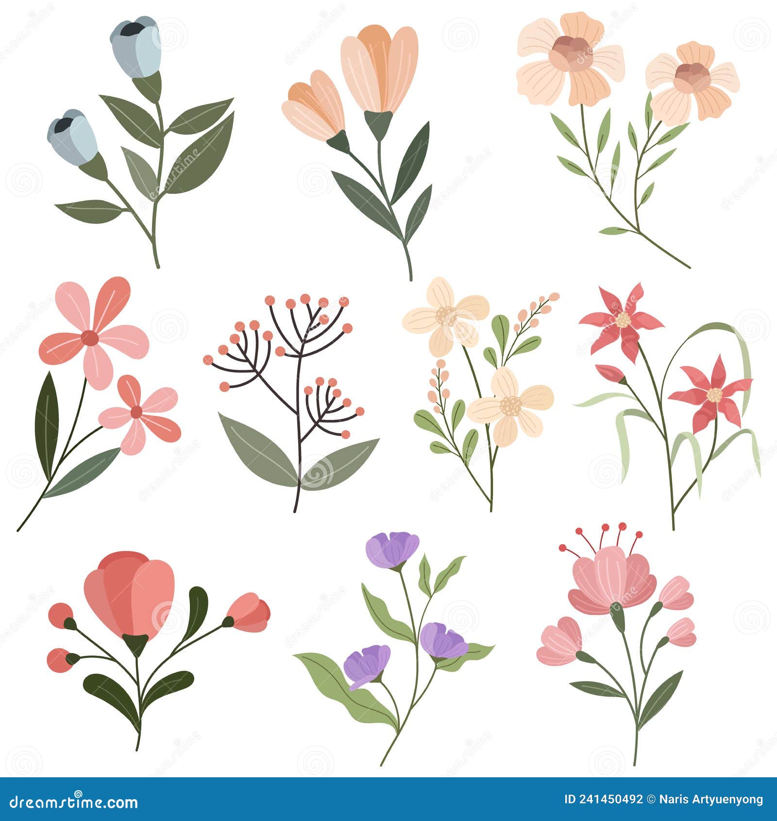 Flower Cartoon in Flat Style Stock Vector - Illustration of branch ...