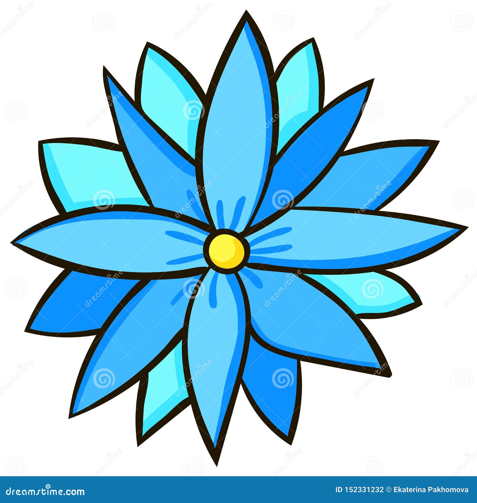 Cartoon Blue Head of Flower Isolated on White Background. Stock Vector ...