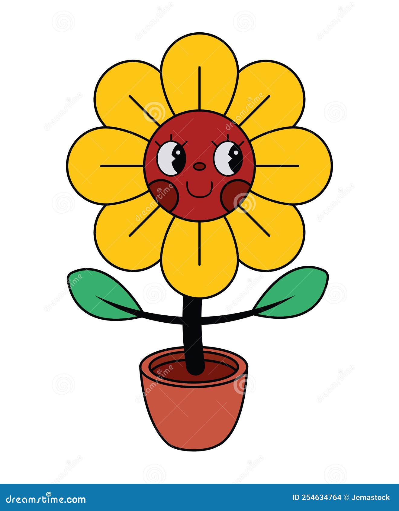 Flower Cartoon Retro Character Stock Vector - Illustration of face ...