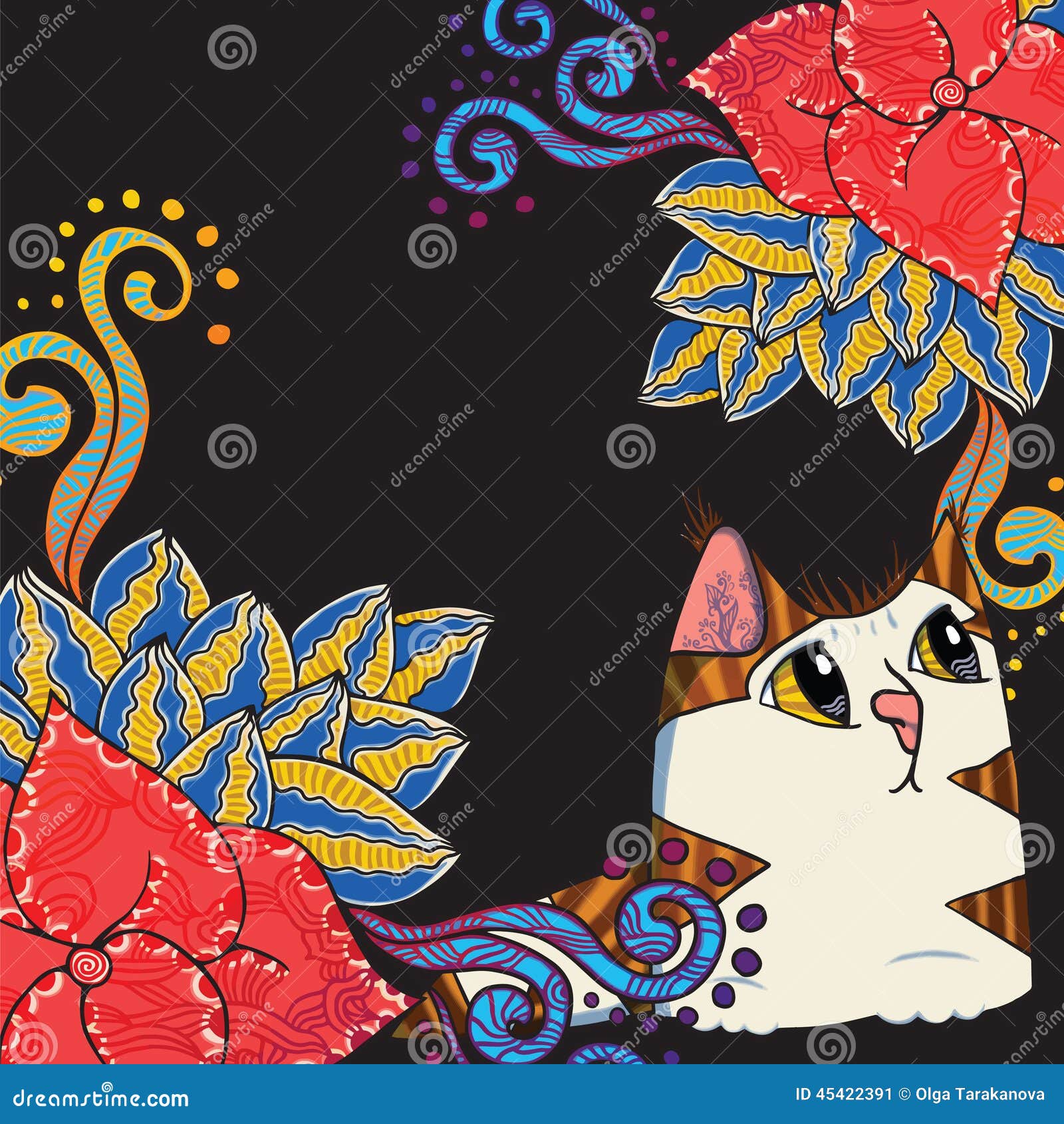 Flower cat stock vector. Illustration of animal, flora - 45422391