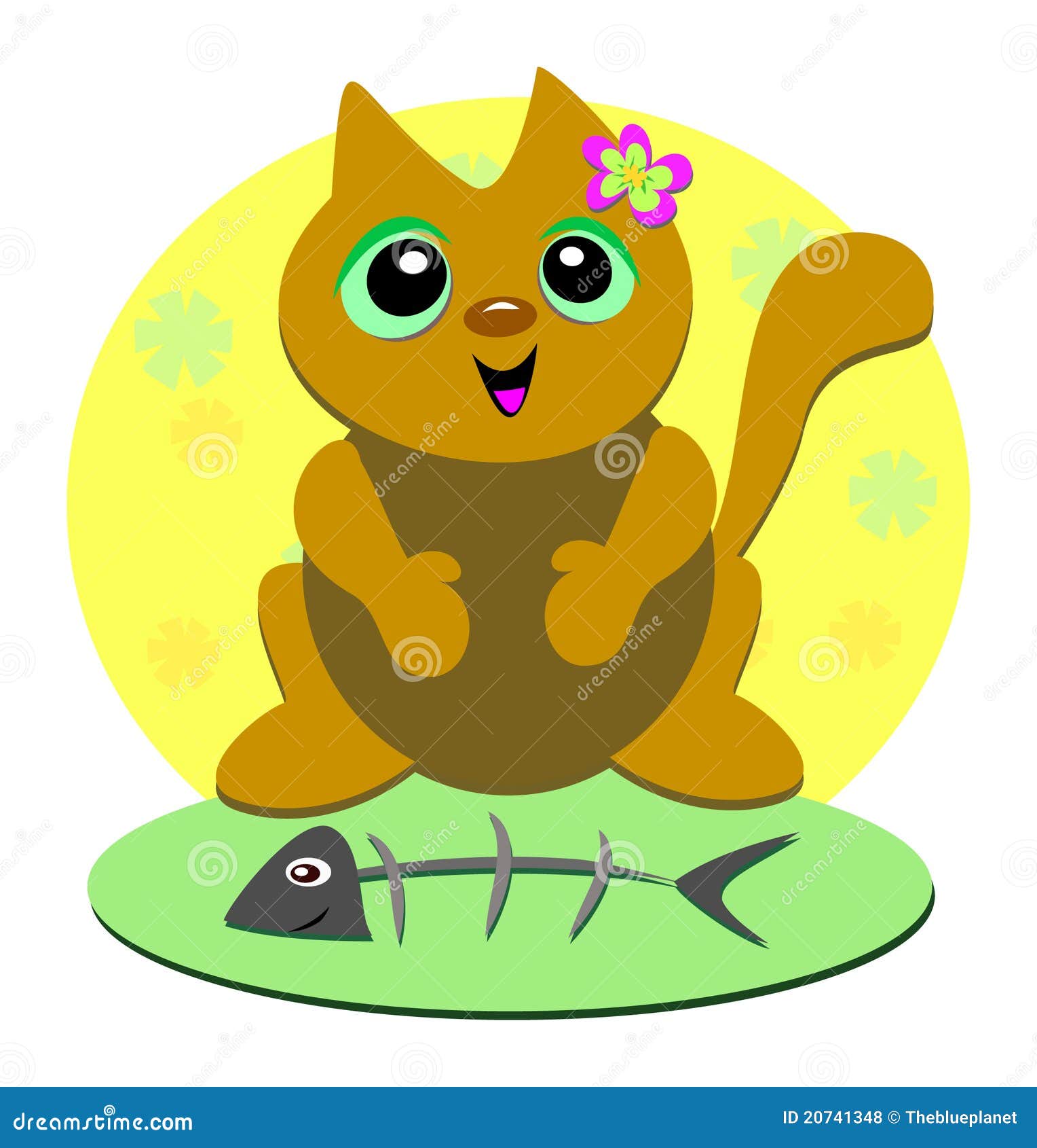 Flower Cat Loves Fish stock vector. Illustration of feline - 20741348