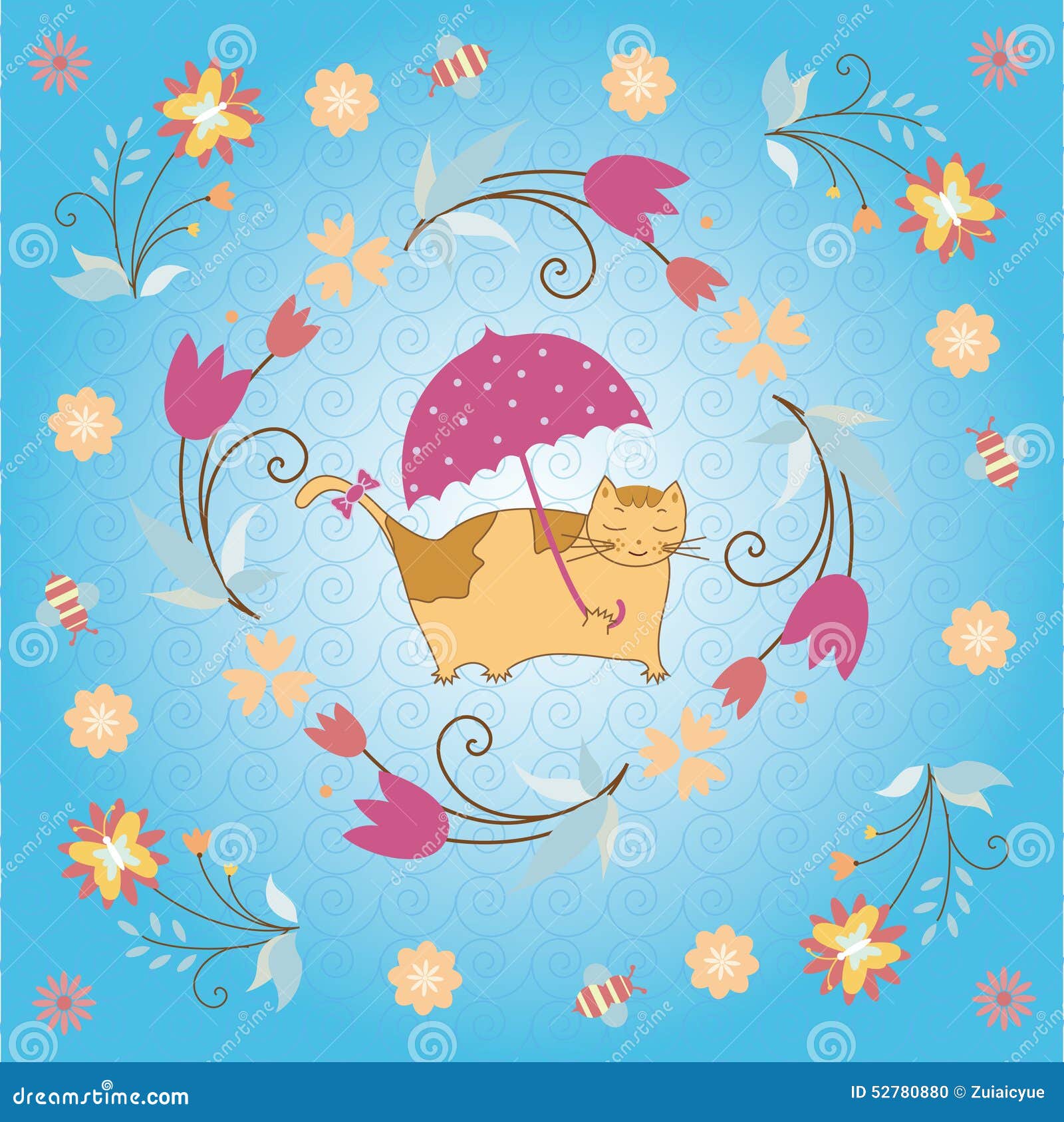Flower and cat stock vector. Illustration of happy, adornment - 52780880