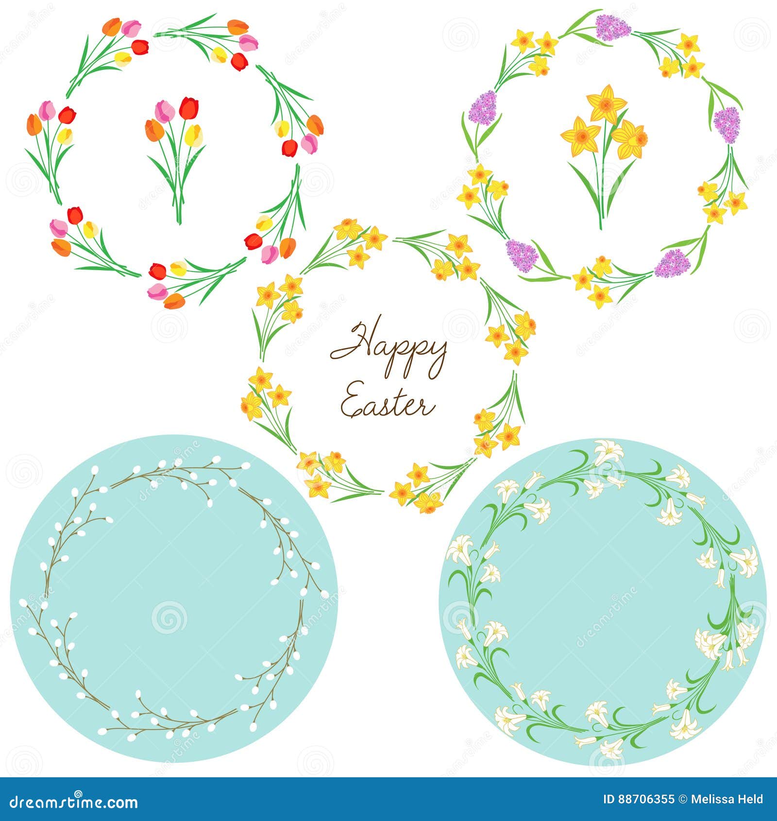 Flower Circle Easter Frames Stock Illustration - Illustration of pastel ...