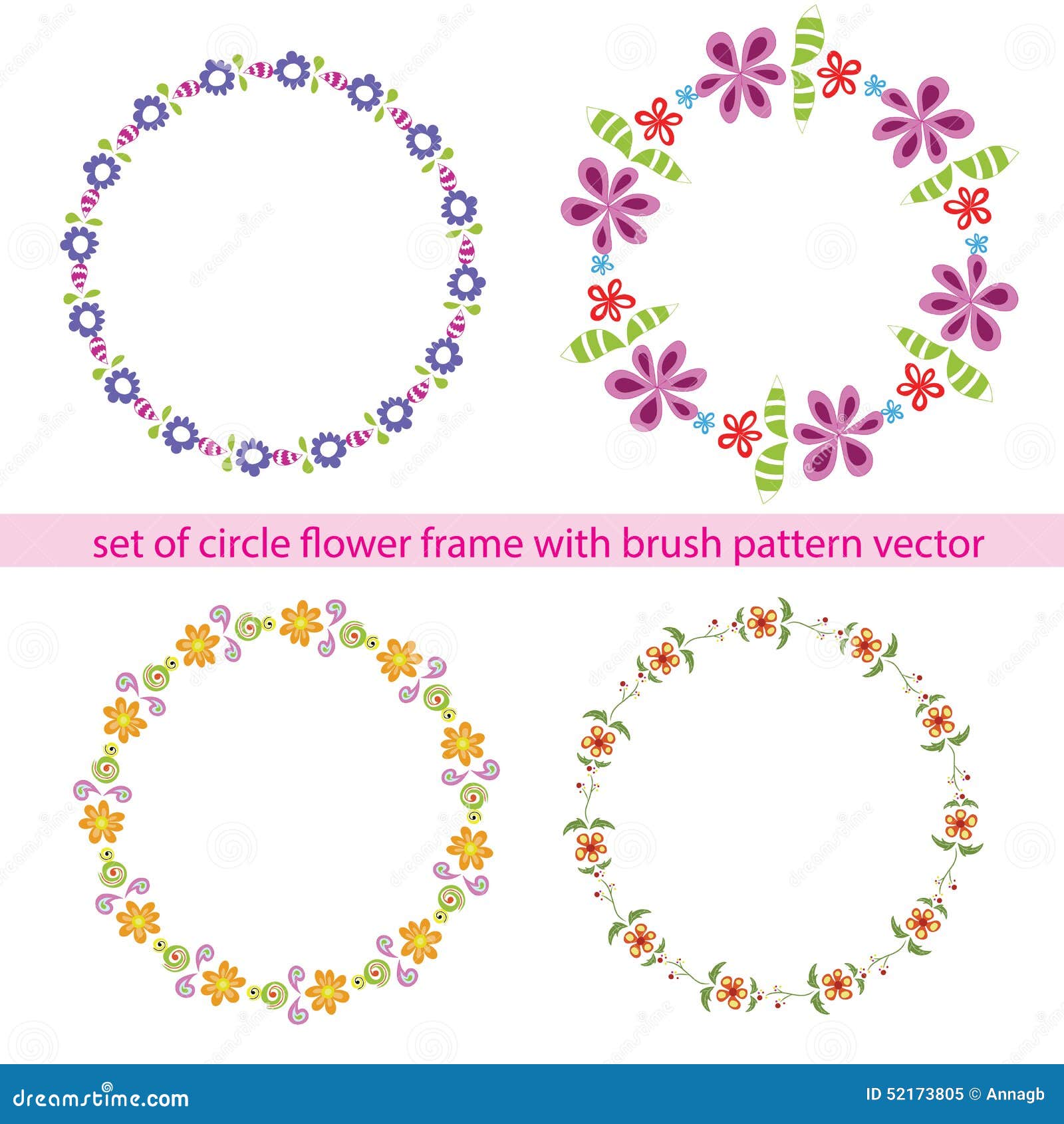 Flower Circle Frame Set with Brush Pattern Vector Stock Vector ...