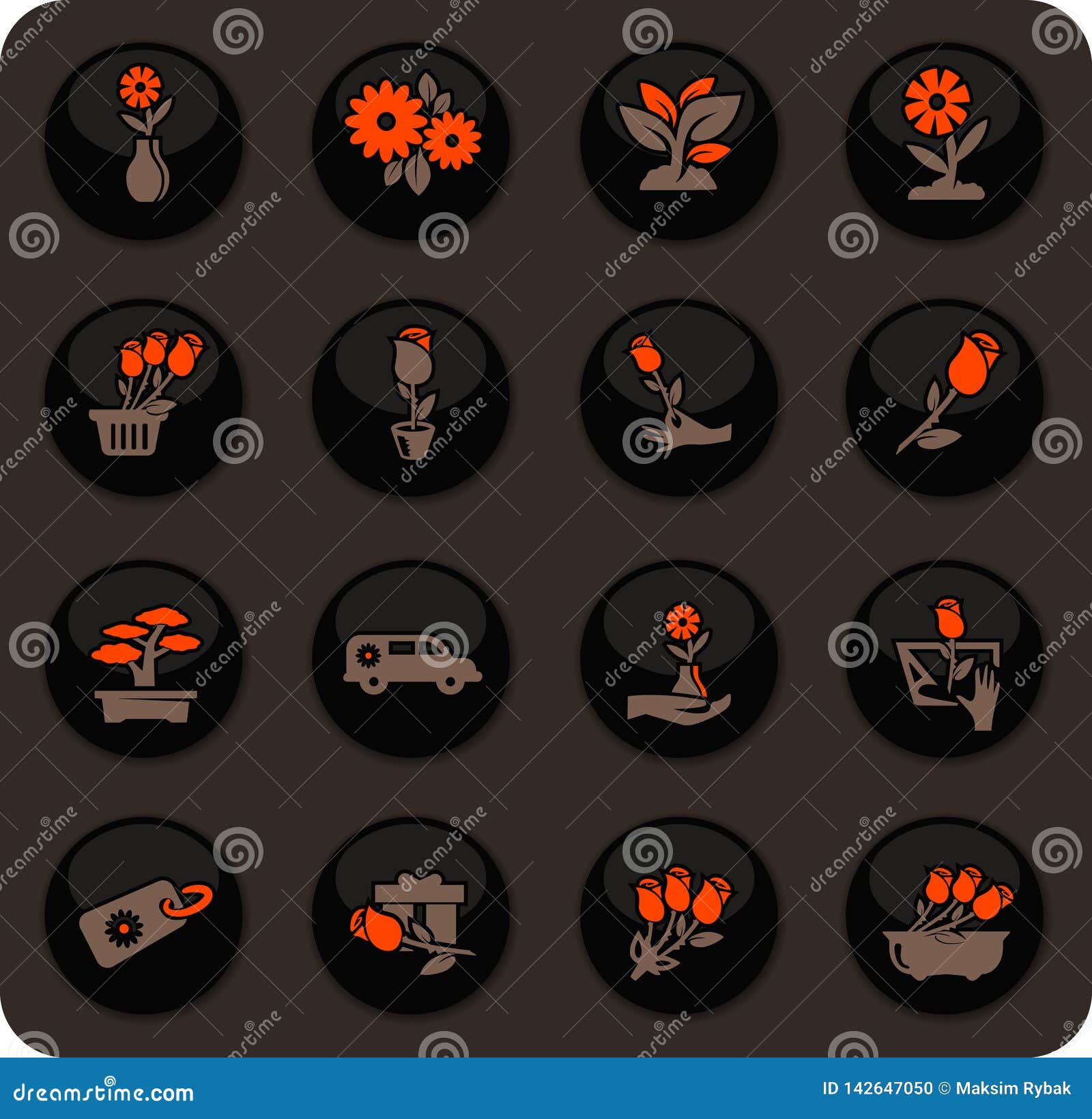 Flower icon set stock vector. Illustration of rose, love - 142647050