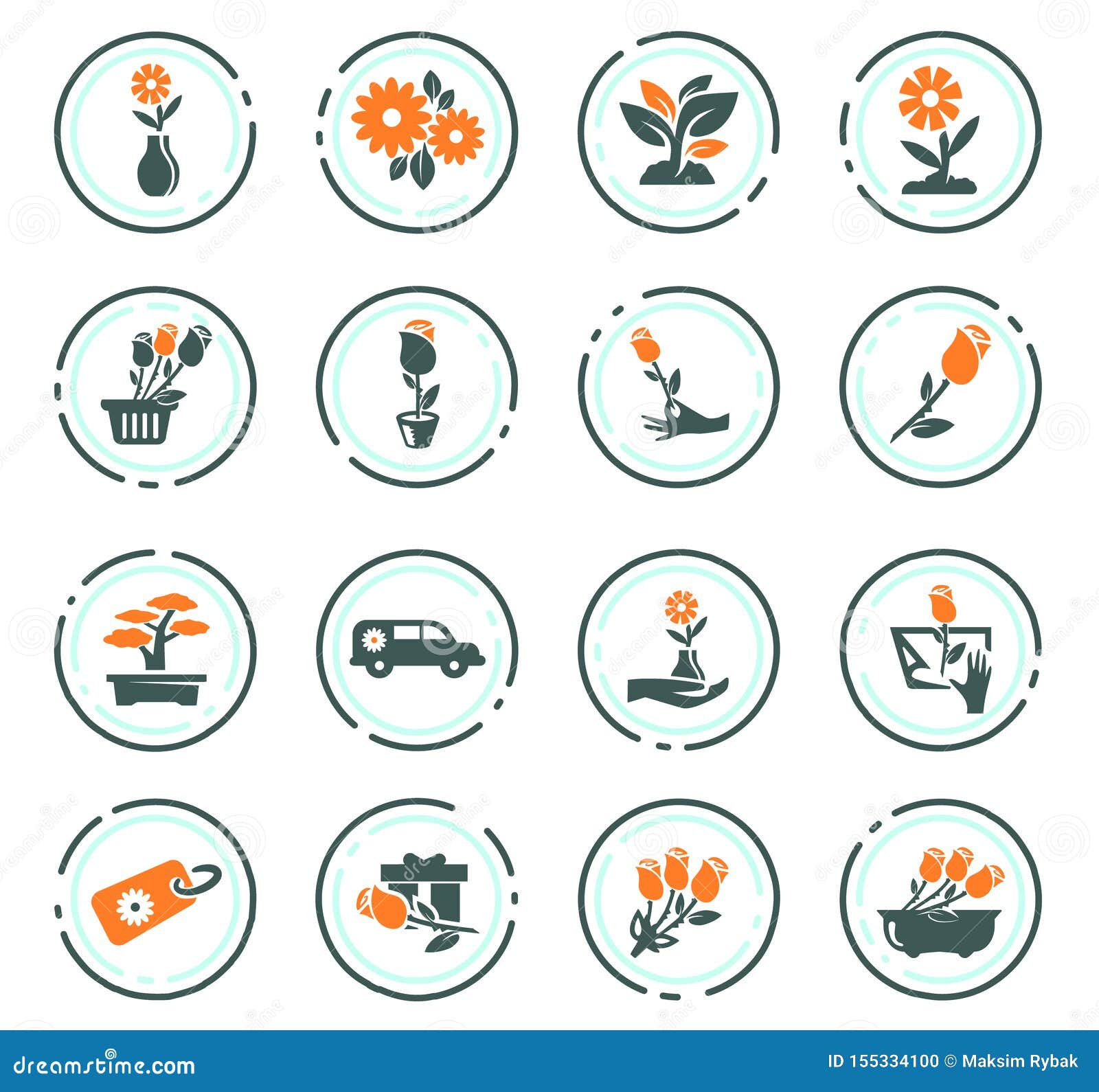 Flower icon set stock vector. Illustration of curl, leaf - 155334100