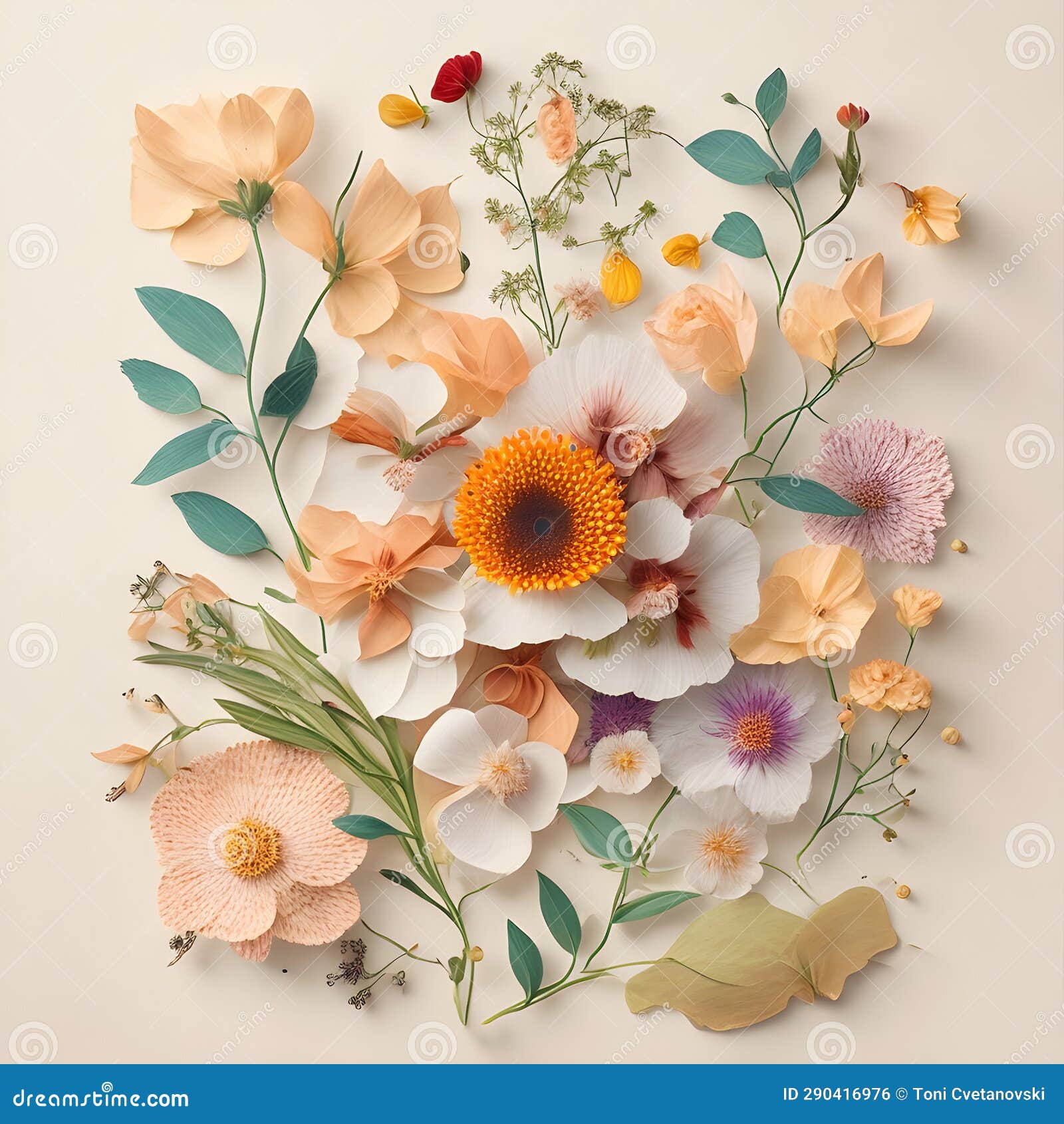 Flower Composition on Beige Background Stock Illustration ...