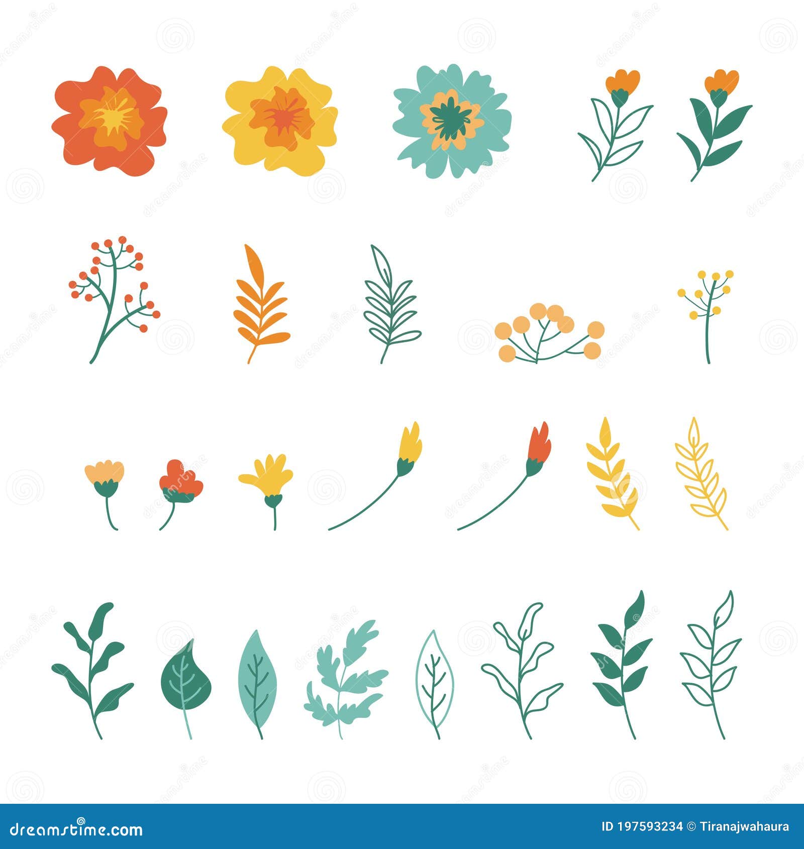 Flower Composition Vector Element Set, Simple and Elegant with Flat ...