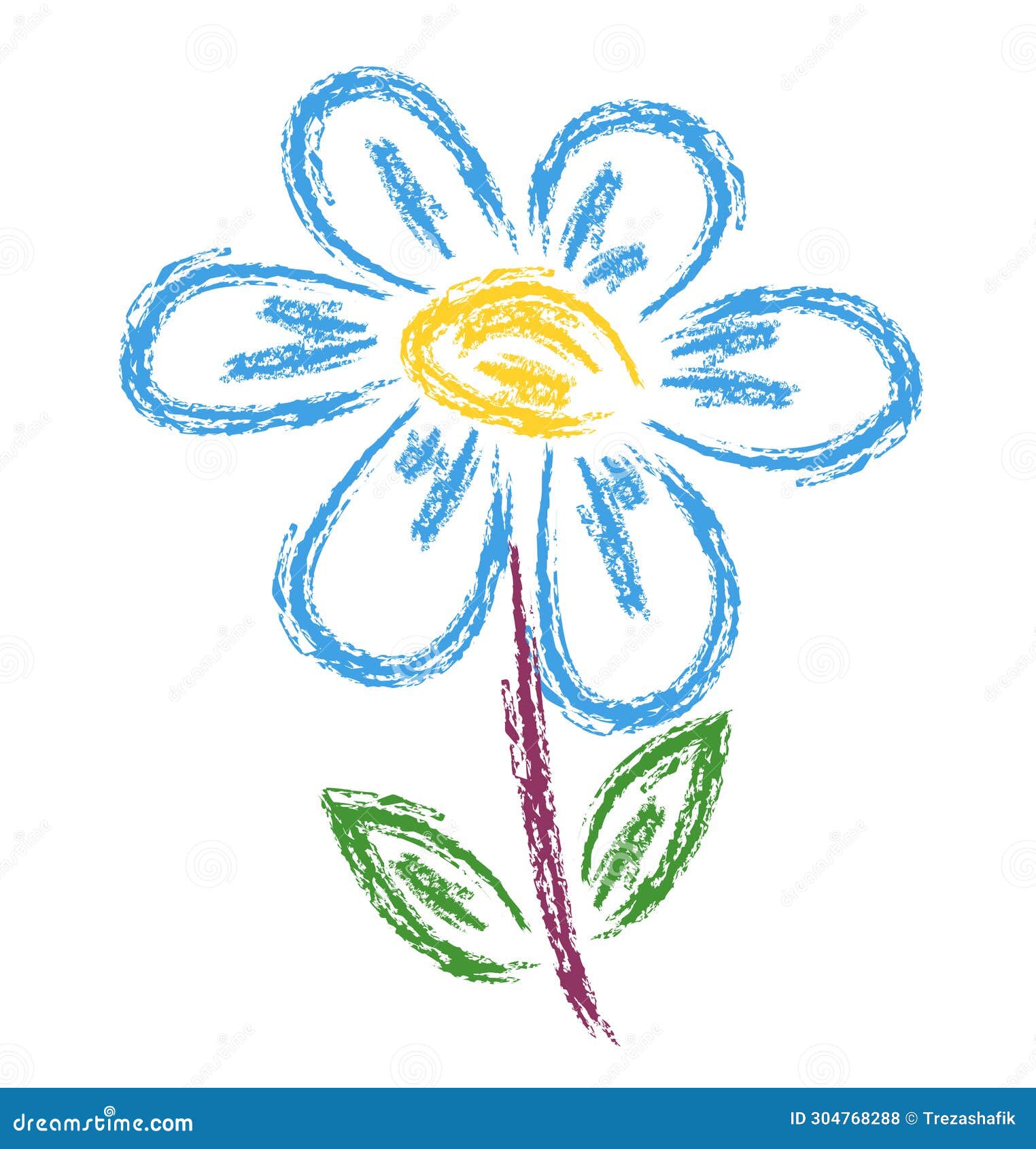 Flower Crayon Drawing, Hand Drawn . Stock Illustration - Illustration ...
