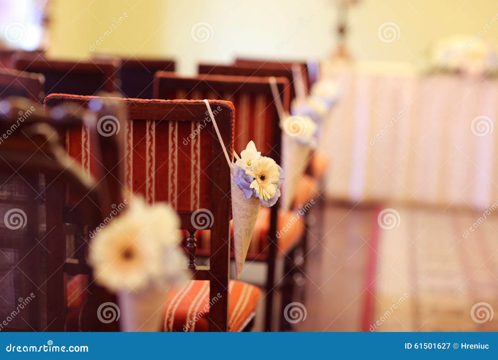 Flower Decoration on Chairs at Wedding Reception Stock Image - Image of ...