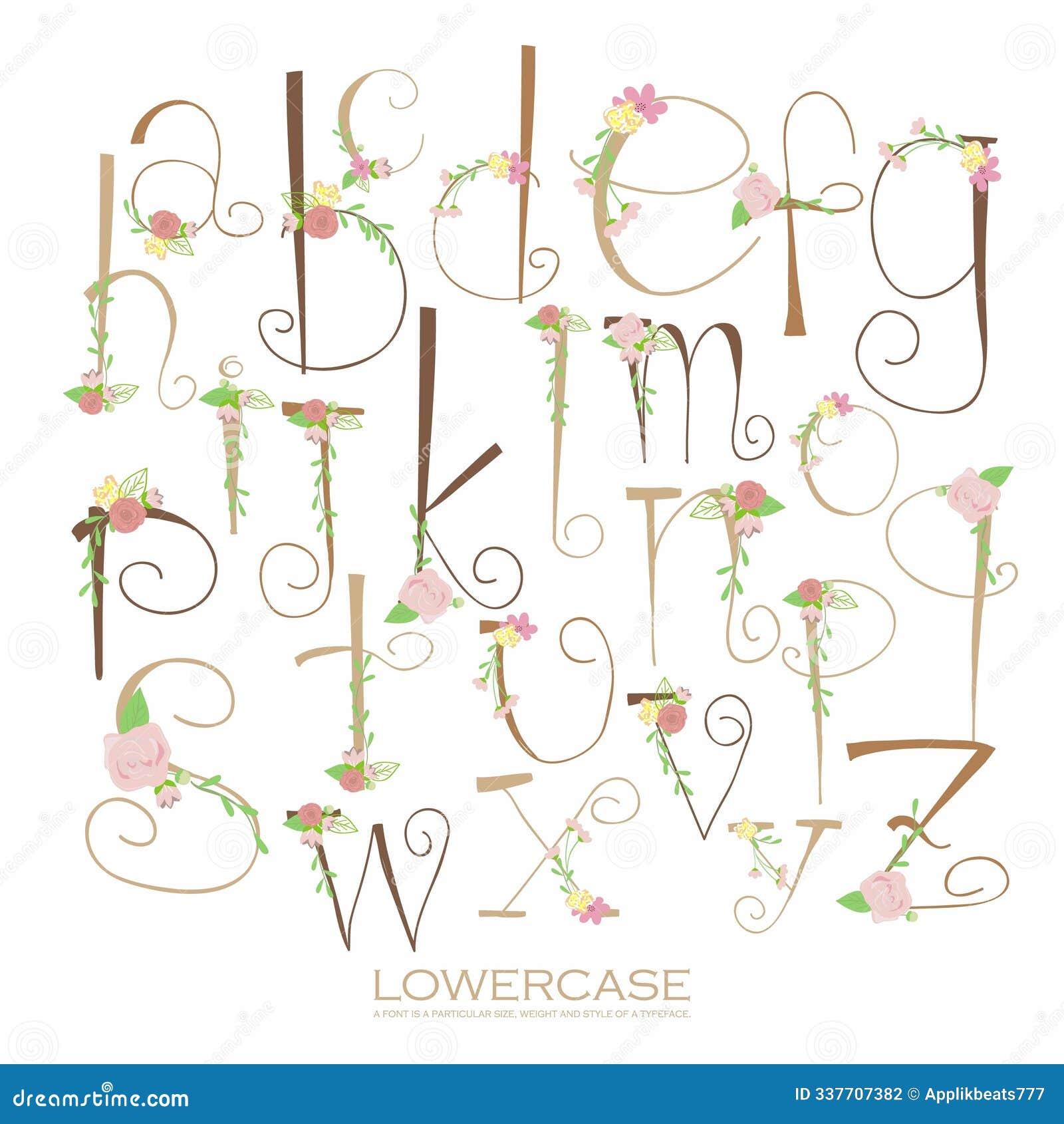 Flower Lowercase Alphabet Letters Fonts Color Vector Illustration ...