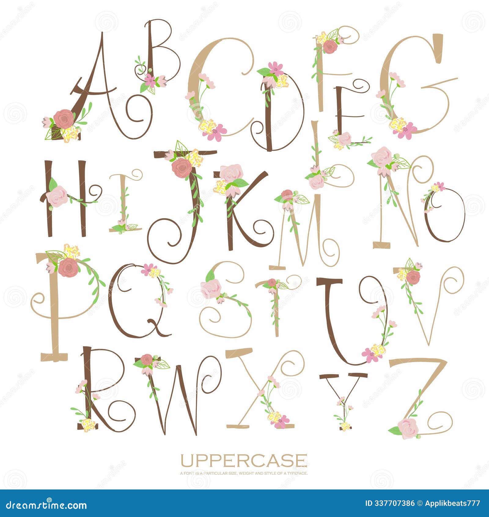 Flower Decoration Pattern Alphabet Letter.uppercase Graphic Font Stock ...