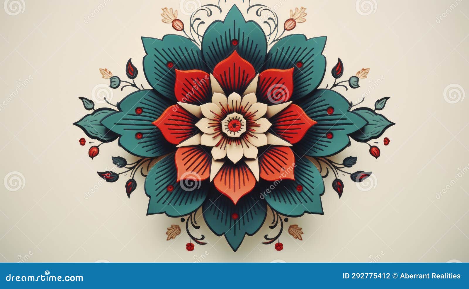A Flower Design with Red and Blue Colors on a White Background Stock ...