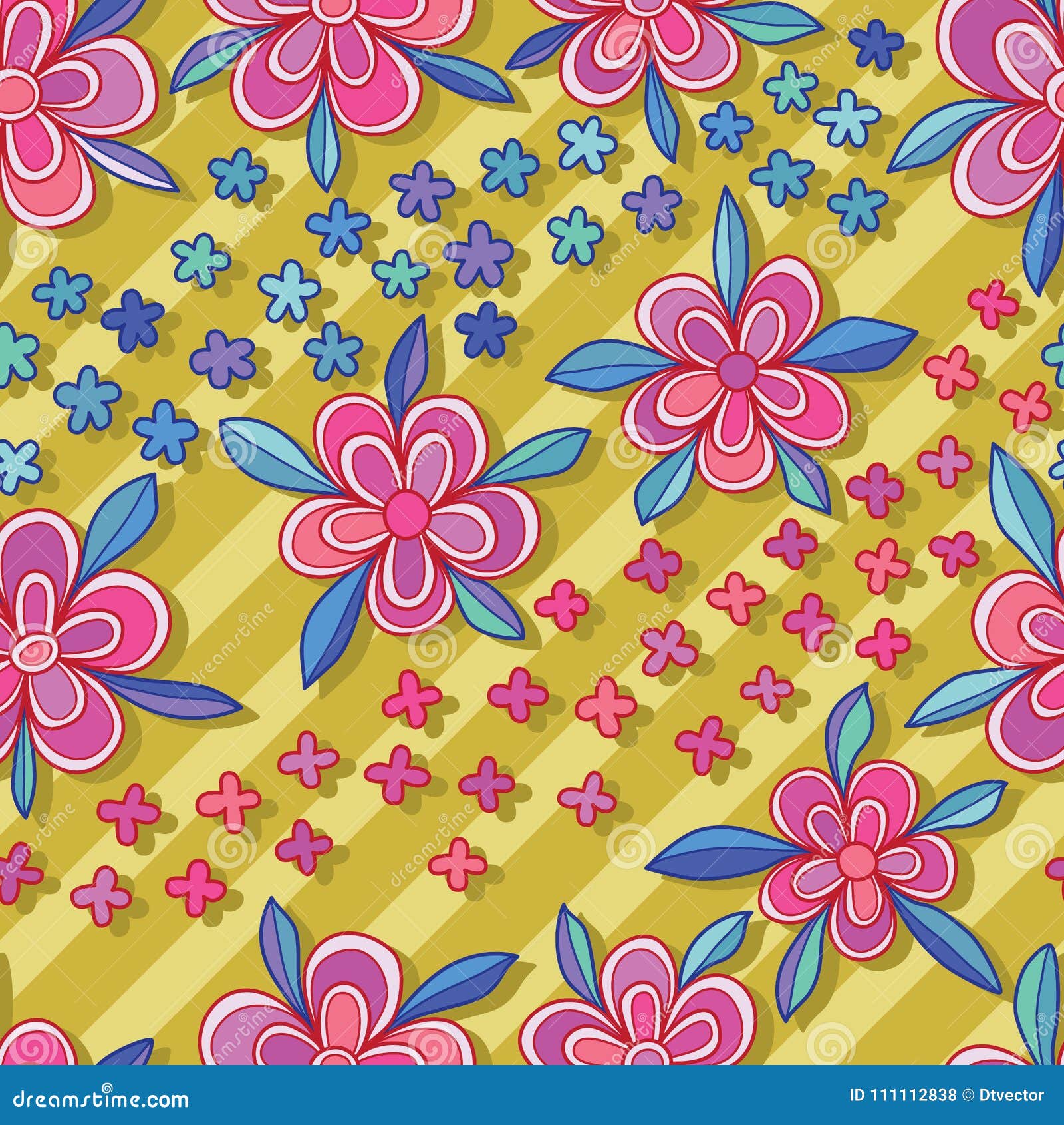 Flower Diagonal Style Seamless Pattern Blue Pink Colors Stock Vector ...