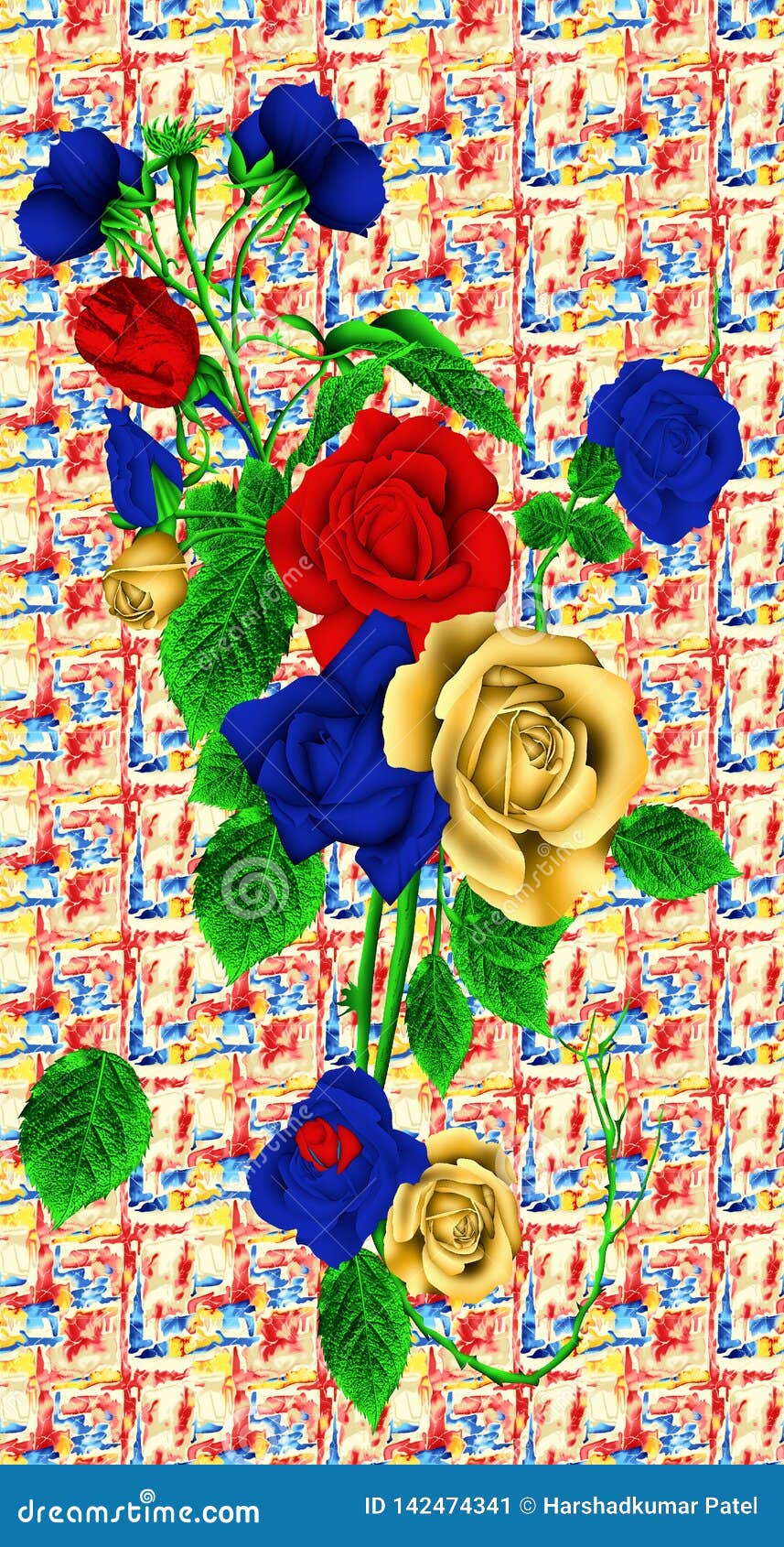 Abstract Colorful Block Print Pattern Stock Illustration - Illustration ...