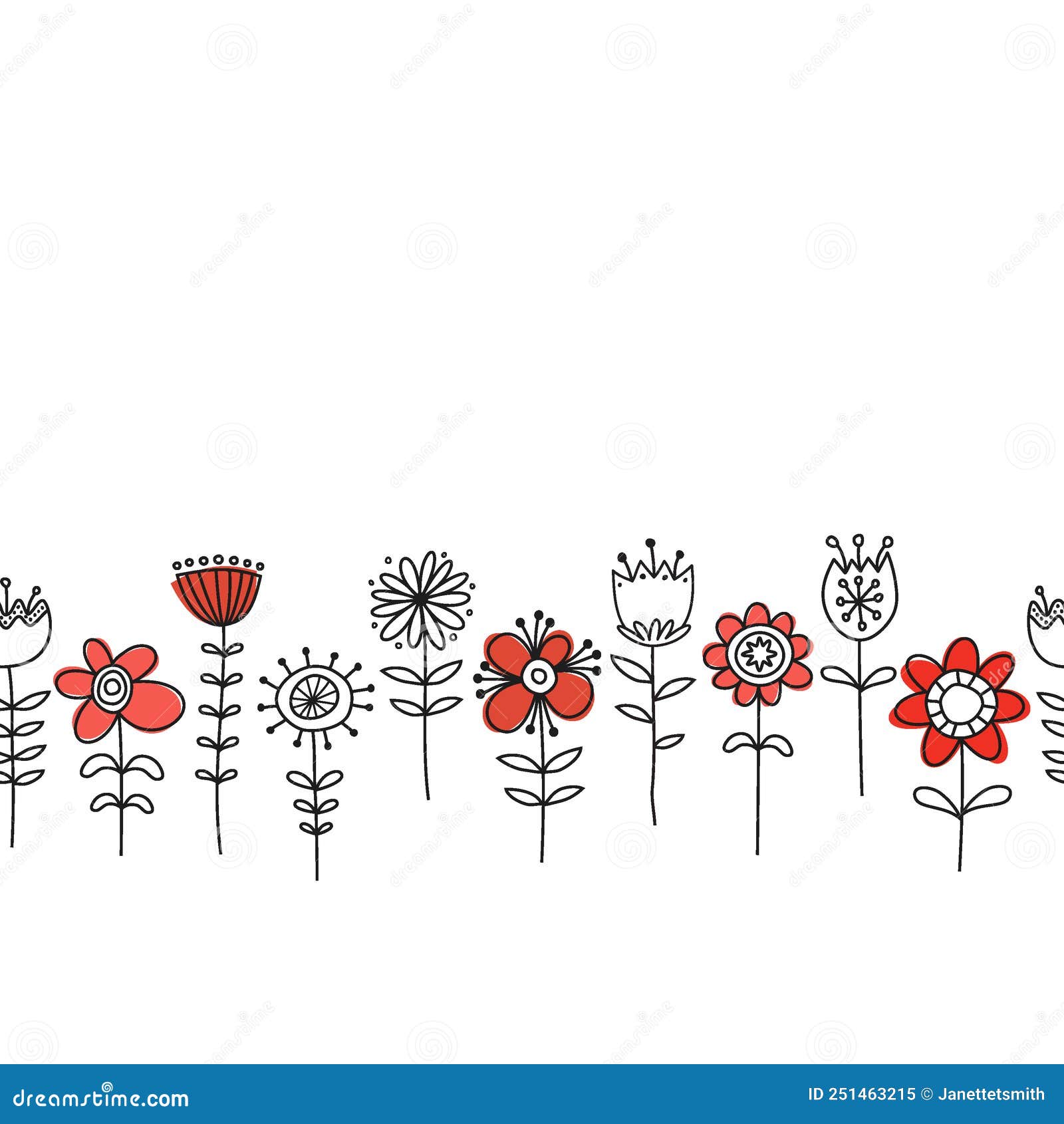 Flower Doodle Border stock vector. Illustration of decoration - 251463215