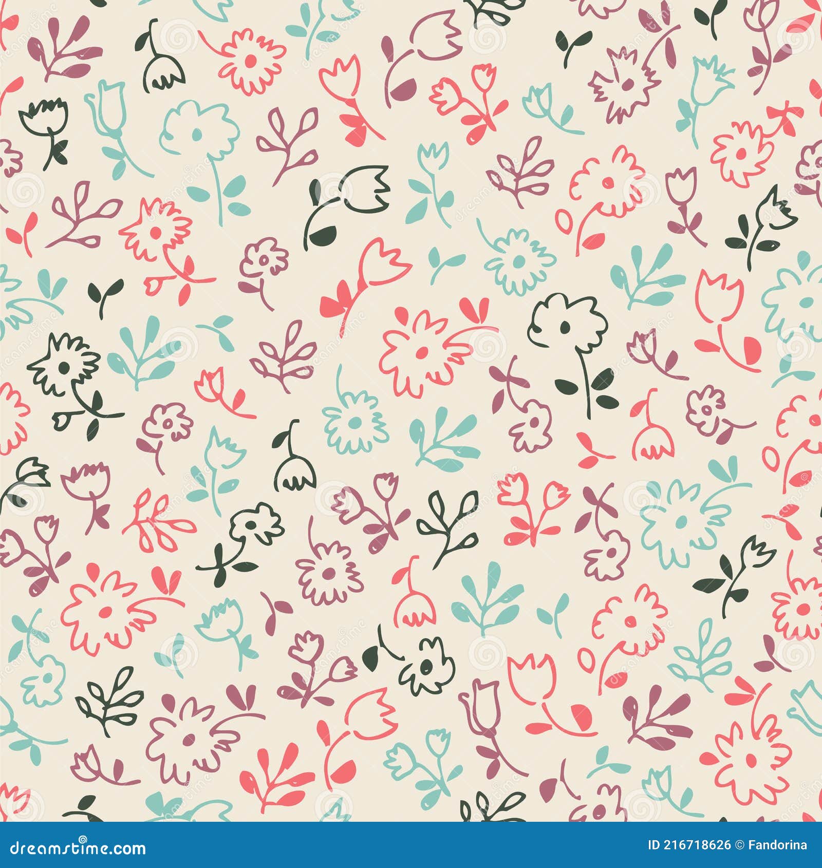 Flower Doodle Pattern, Vector Hand Drawn Floral Illustration Stock ...