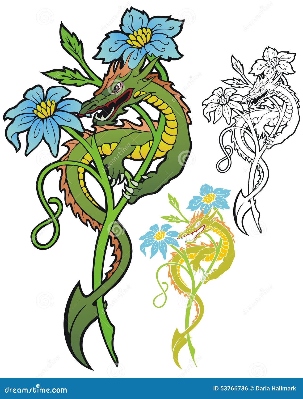 Flower Dragon on Fantasy Blossom Stock Vector - Illustration of ...