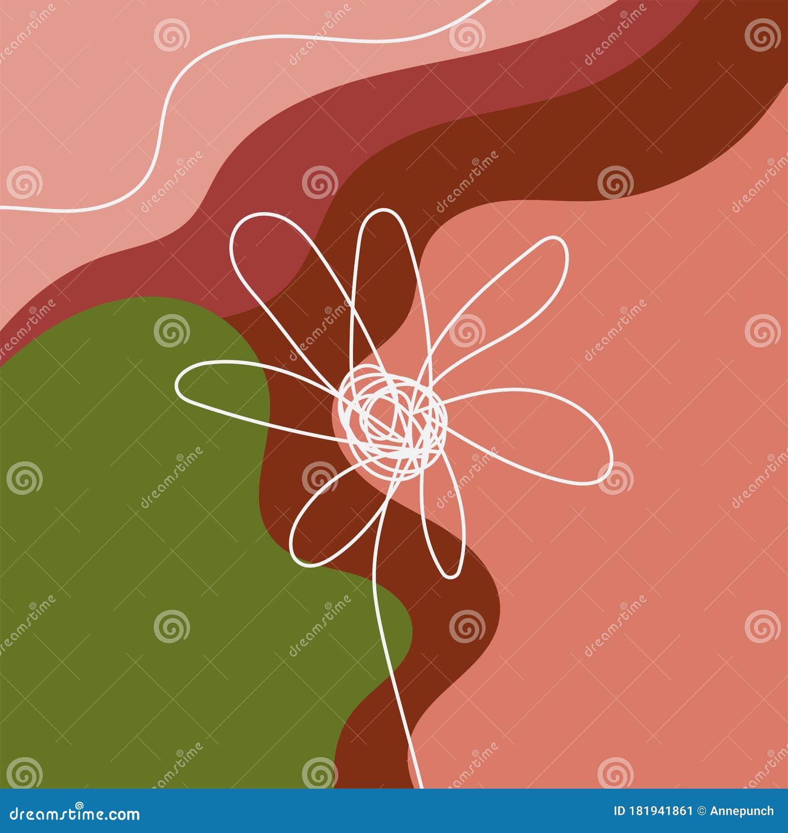 Flower Drawn in Continuous Line on Background with Abstract Shapes ...