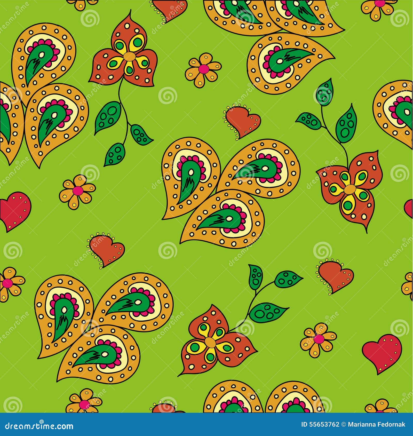 Flower and Elements Pattern Stock Illustration - Illustration of bright ...