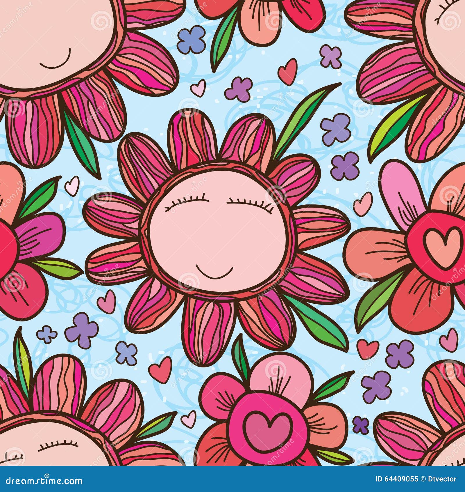 Flower Face Frame Colorful Seamless Pattern Stock Vector - Illustration ...
