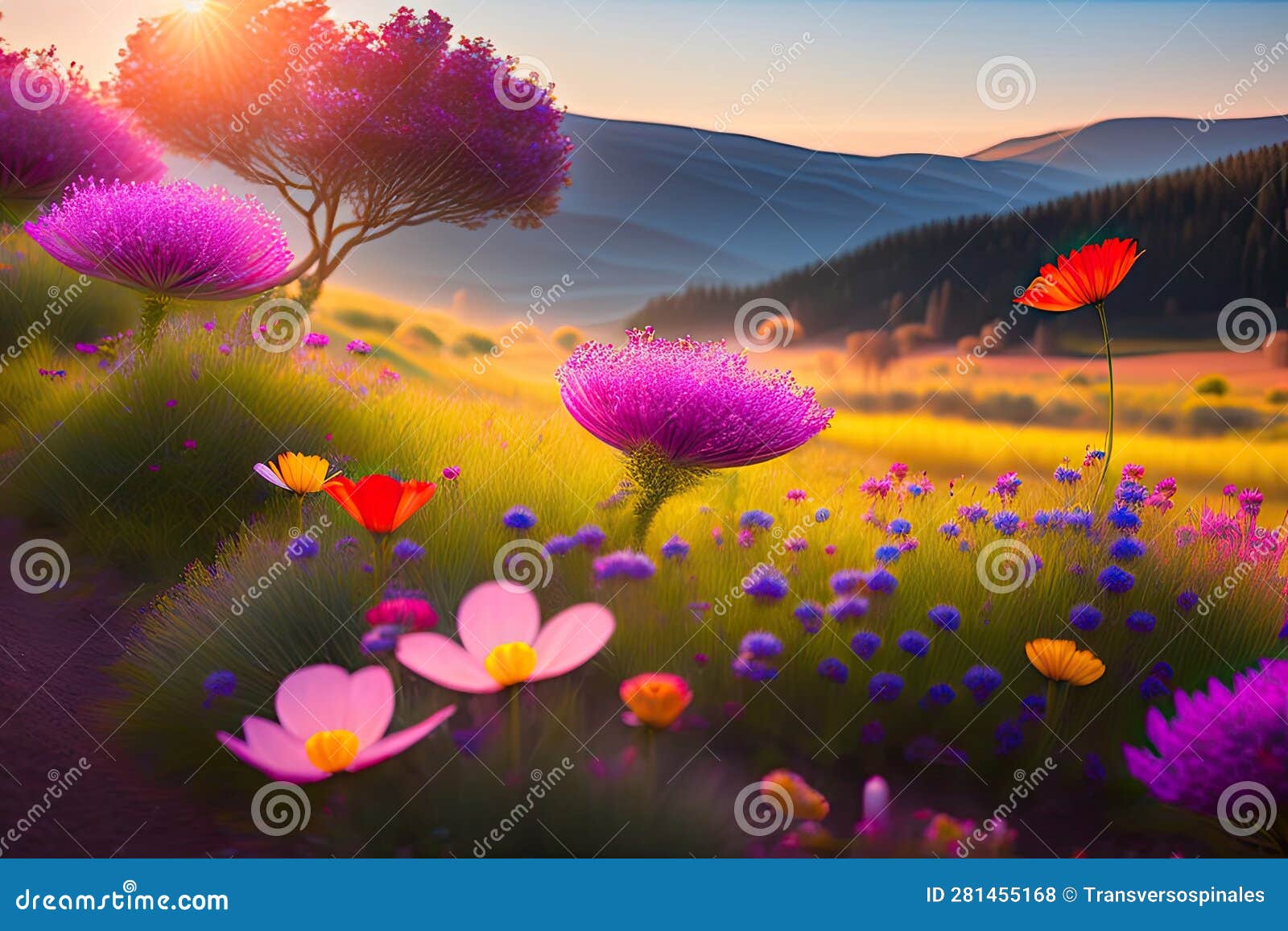 Flower Field Bloom Nature Background Stock Illustration - Illustration ...
