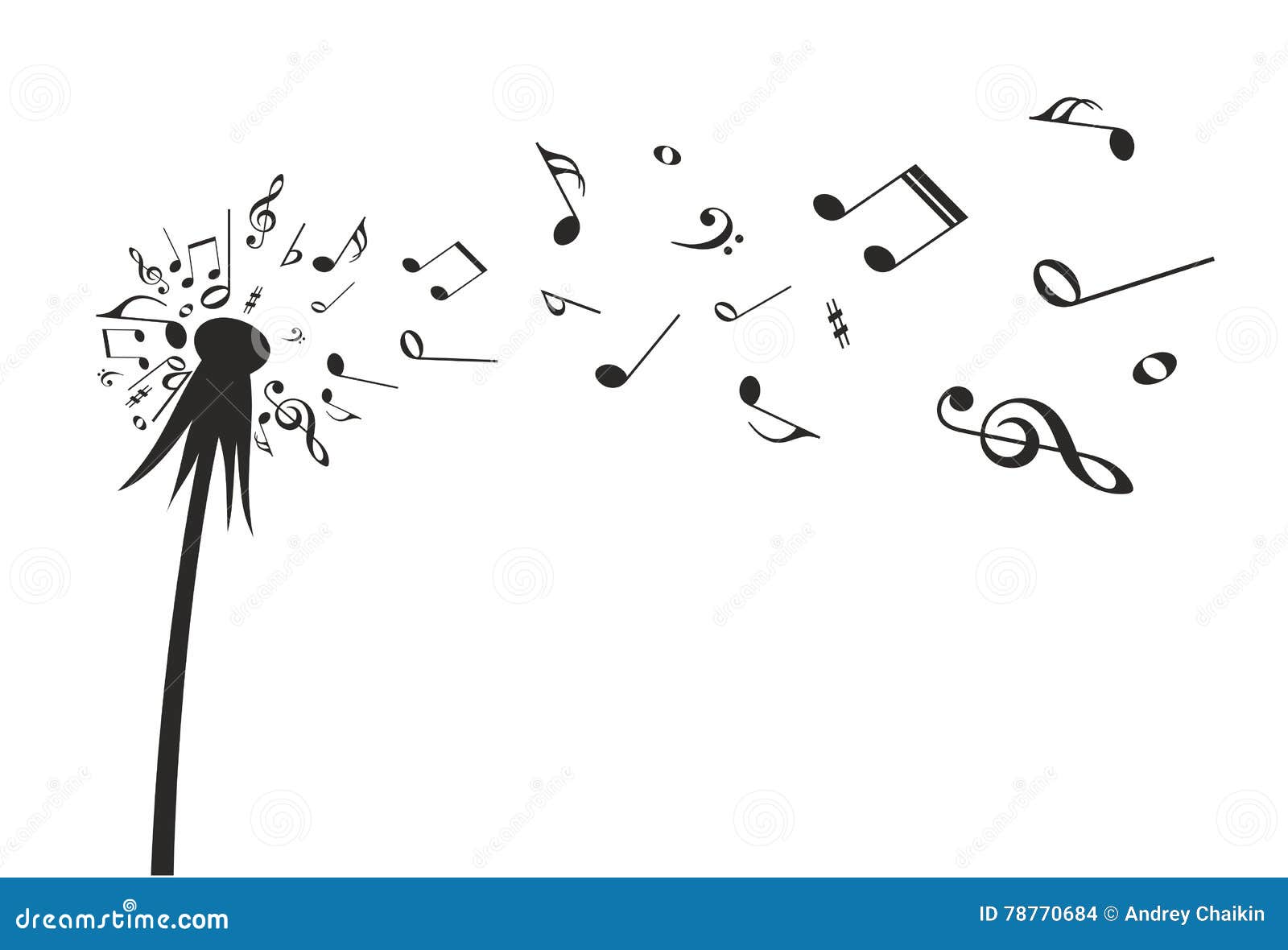 Flower Field Dandelion with Flying Notes. Stock Vector - Illustration ...