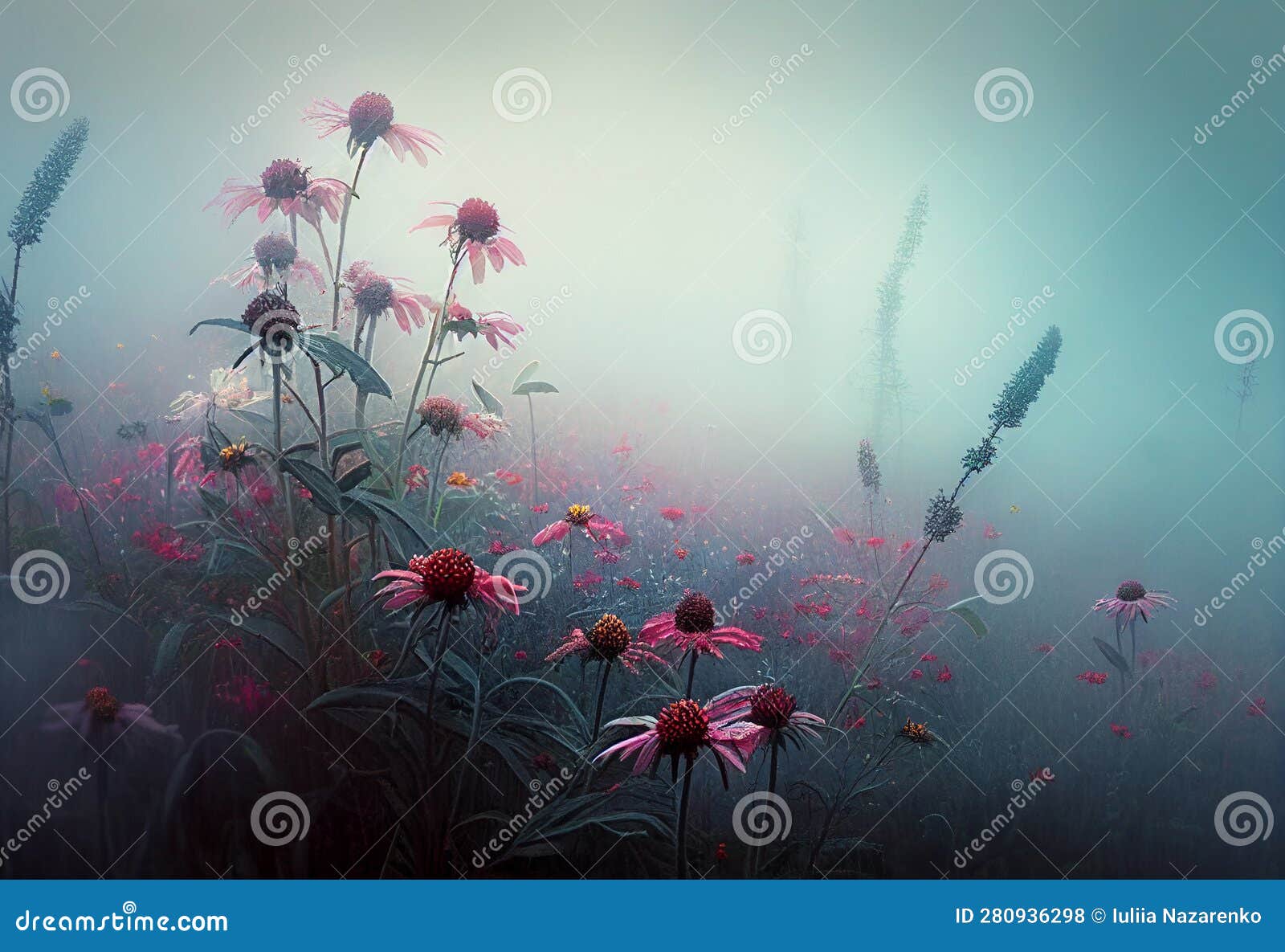 Flower Field in the Fog. AI Generated Stock Illustration - Illustration ...