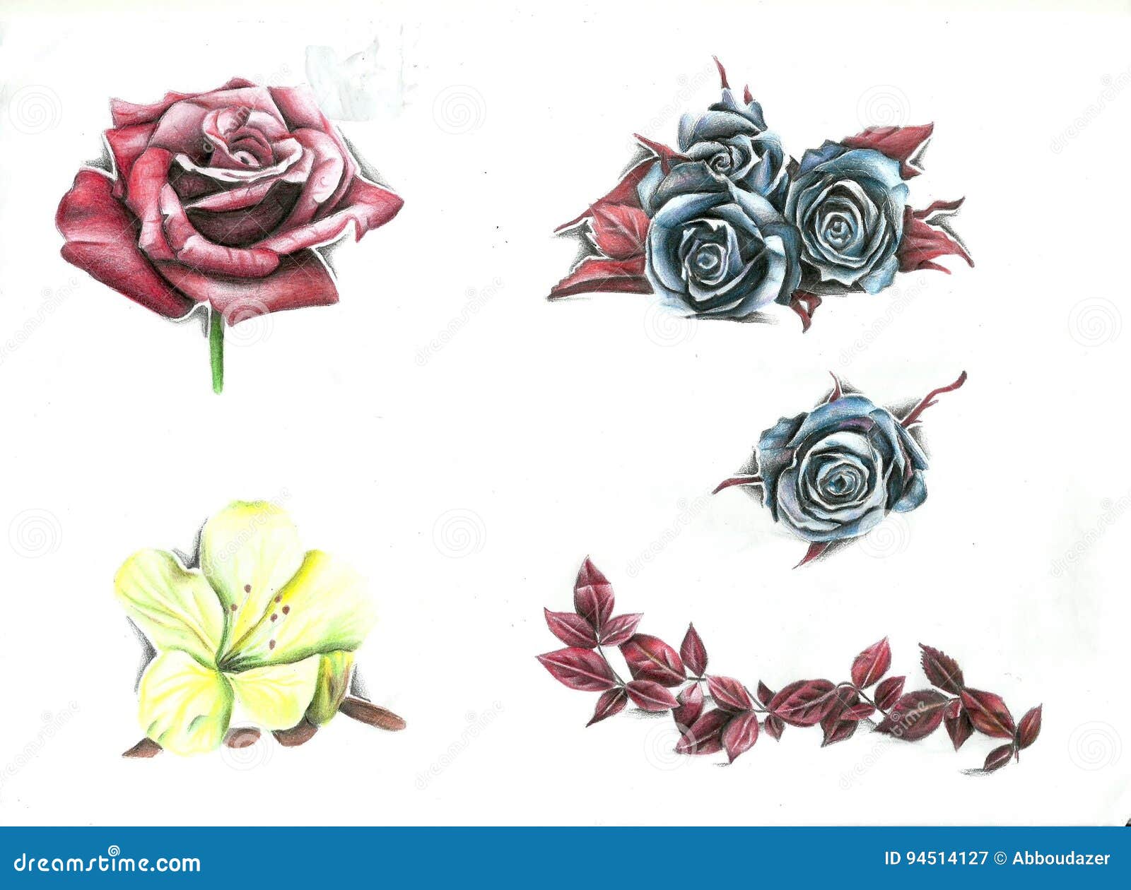 Flower flash tattoo set stock illustration. Illustration of tattoo ...