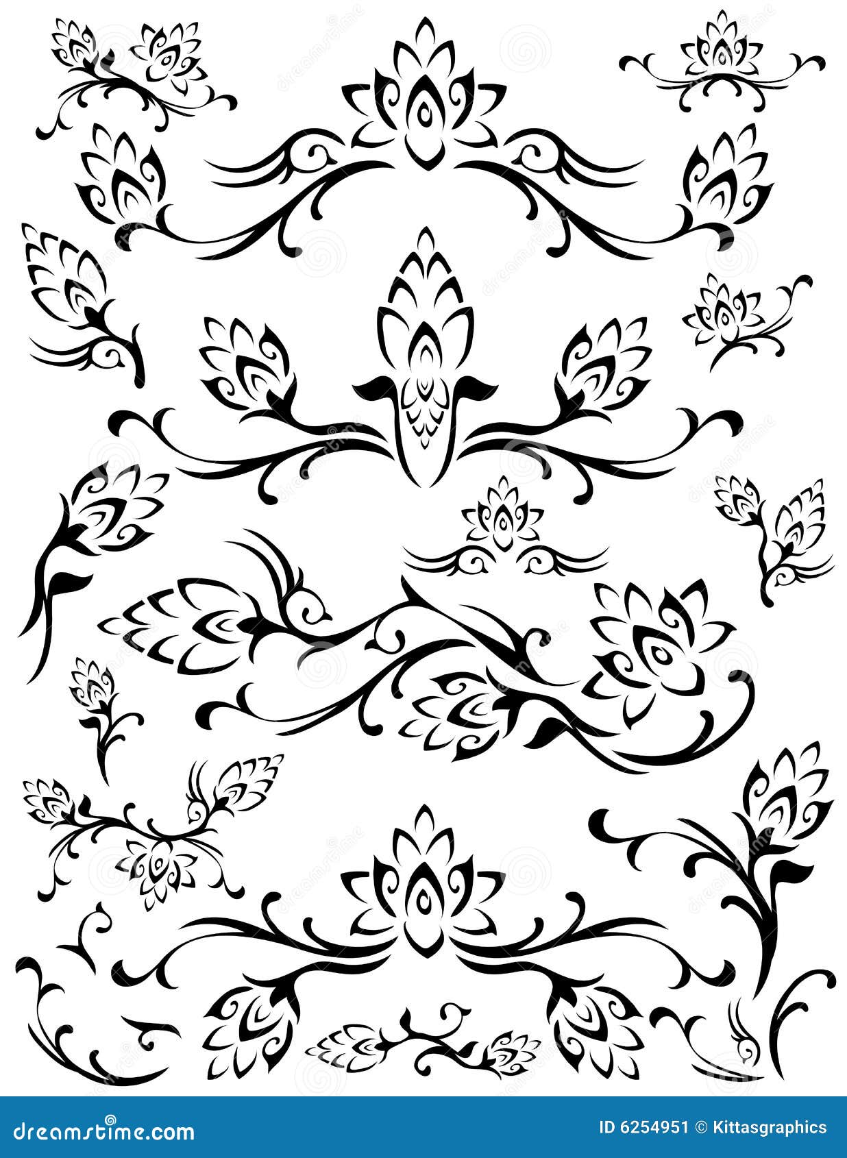 Flower Floral Leaf Elements Abstract Silhouette Stock Vector ...