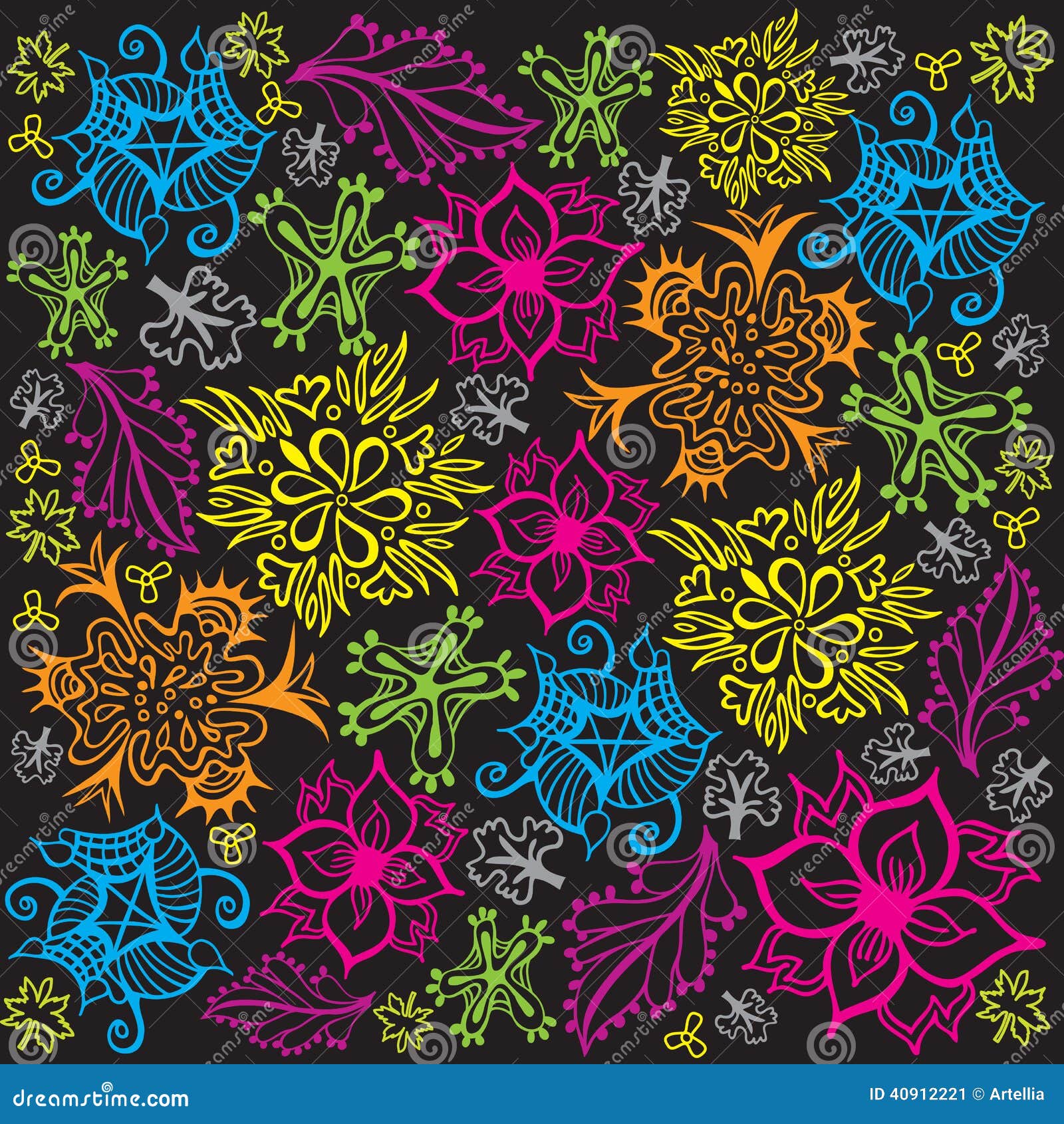 Flower and Foliage Pattern - Primary Colors Stock Vector - Illustration ...