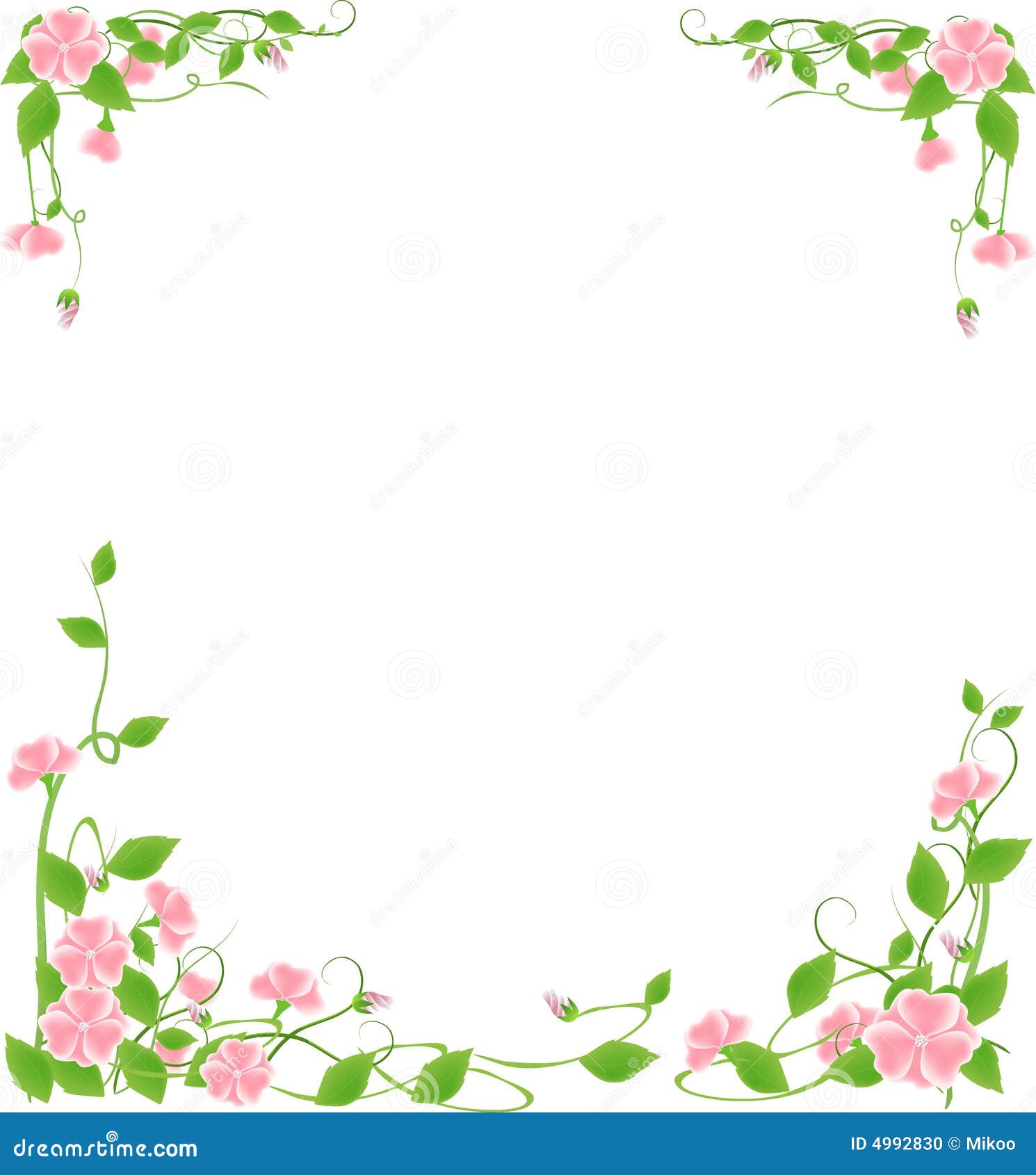 Flower Frame Border Of Pink Roses With Leaves And Curls Cartoon Vector ...