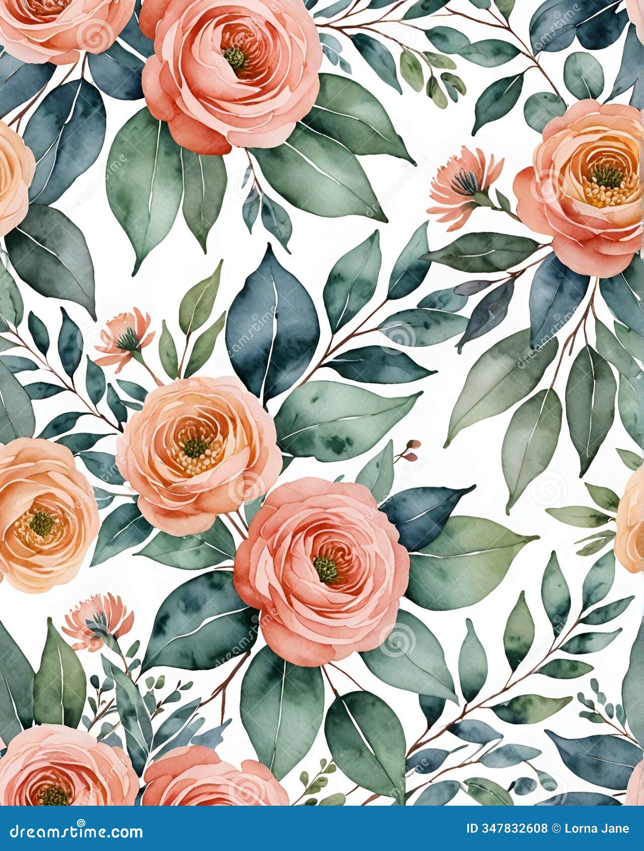 Flower Frame in Peach and Pink Roses Frame Pattern Eucalyptus Leaves ...