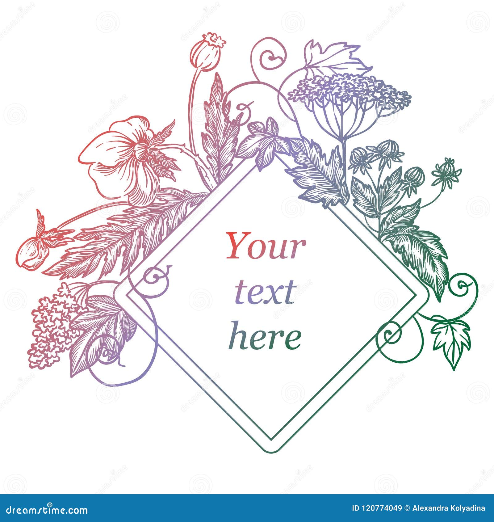 Flower Frame. Vector Sketch Stock Vector - Illustration of spikelets ...