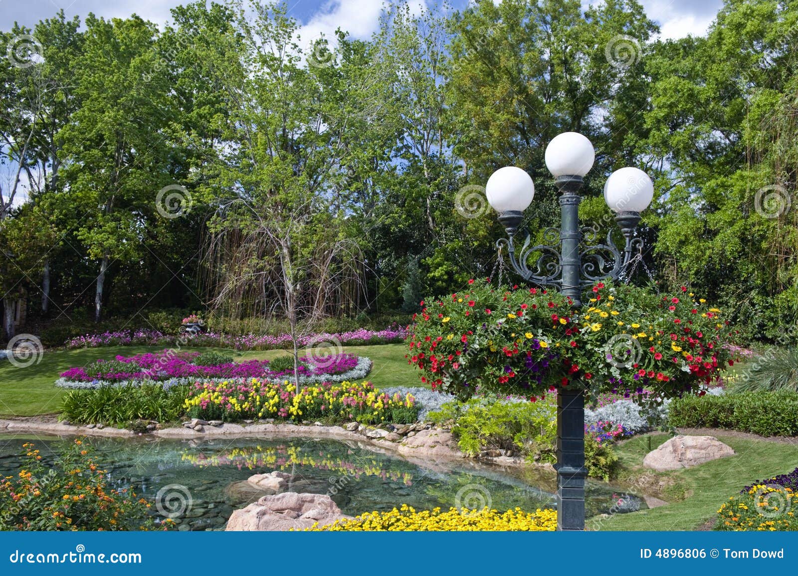 Flower garden and pool stock photo. Image of green, horticulture - 4896806