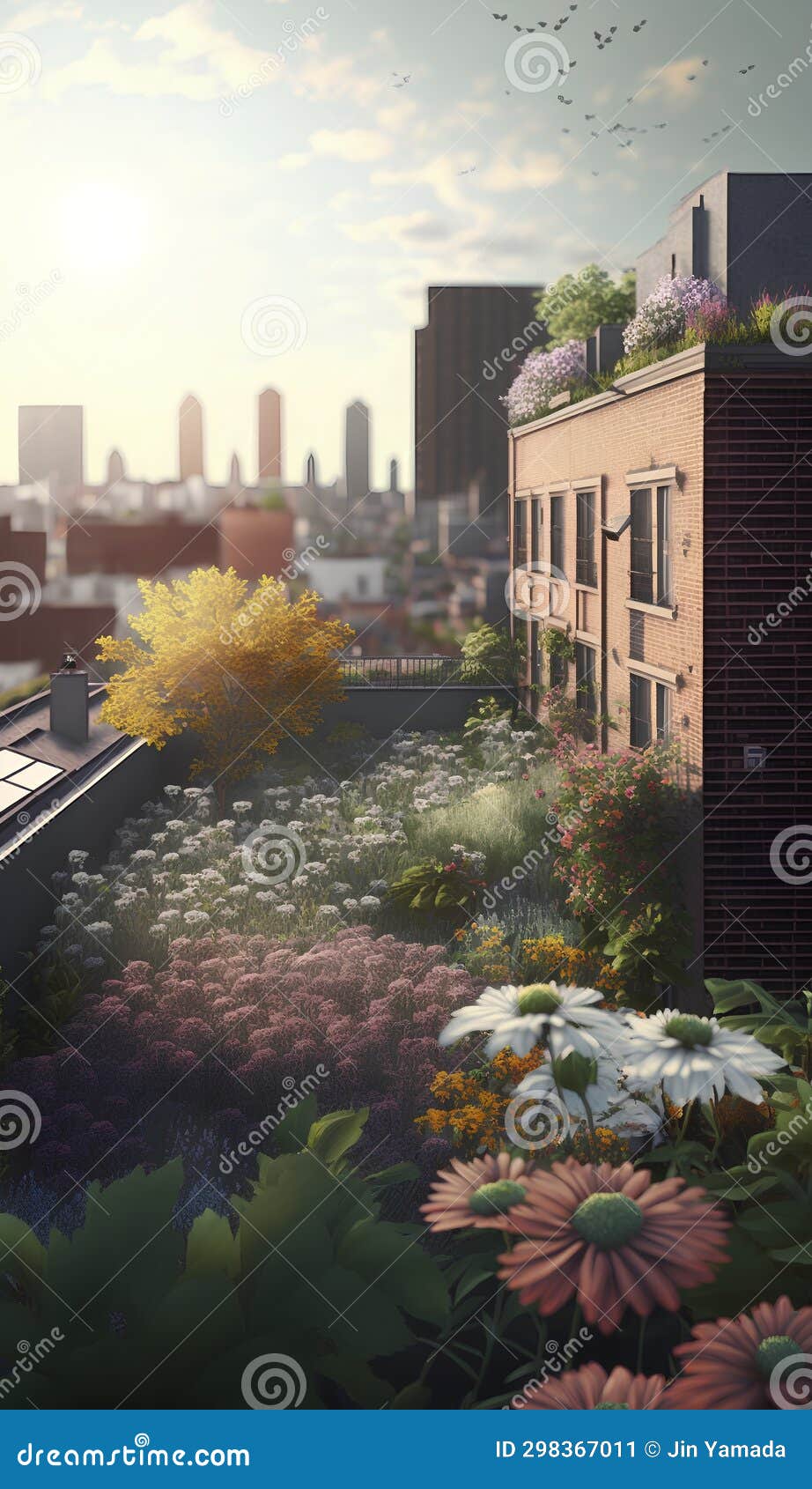 Flower Garden on the Roof of the Building. 3d Render Stock Illustration ...